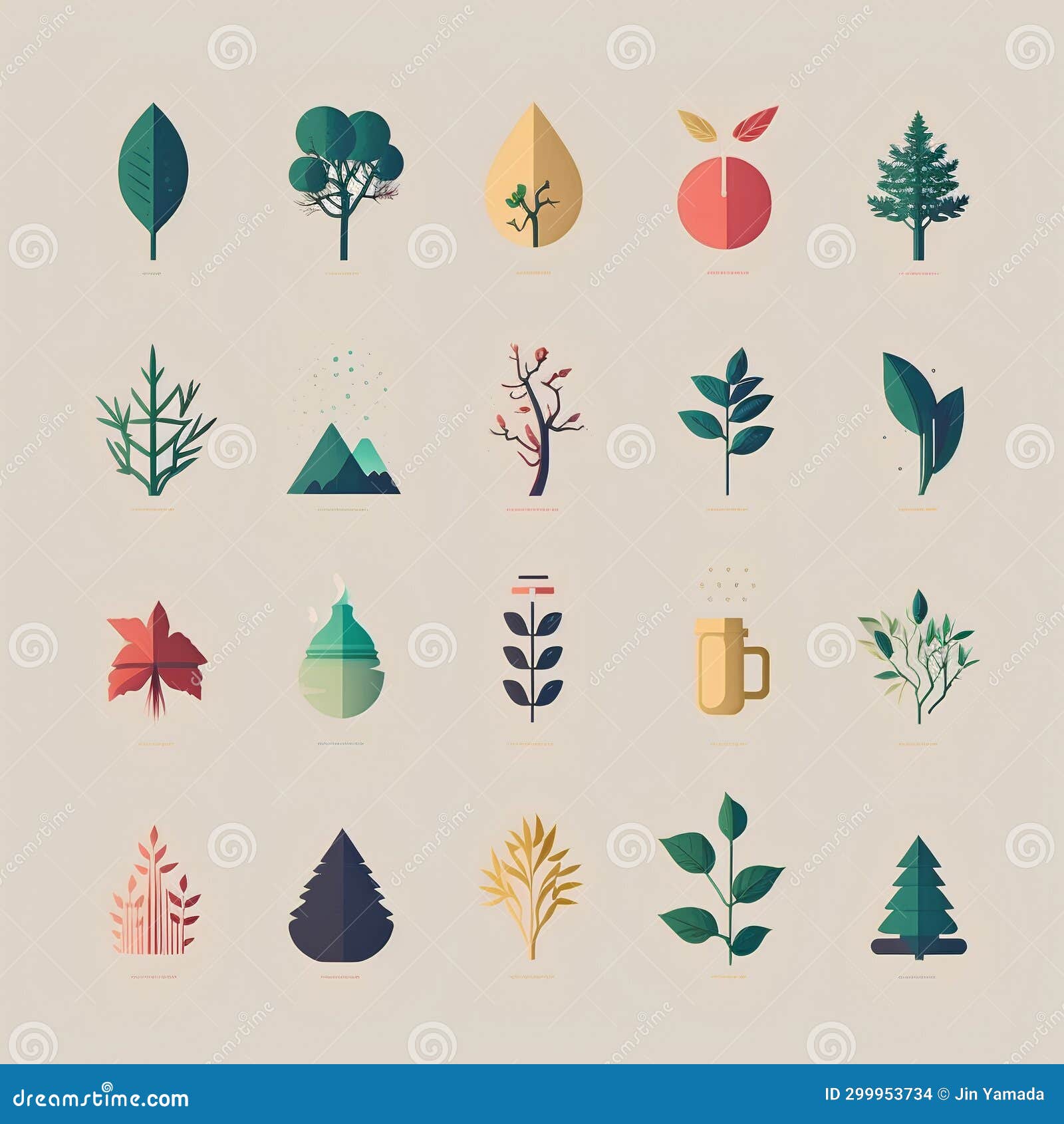 Vector Set of Flat Design Icons with Trees and Plants. Forest Elements ...