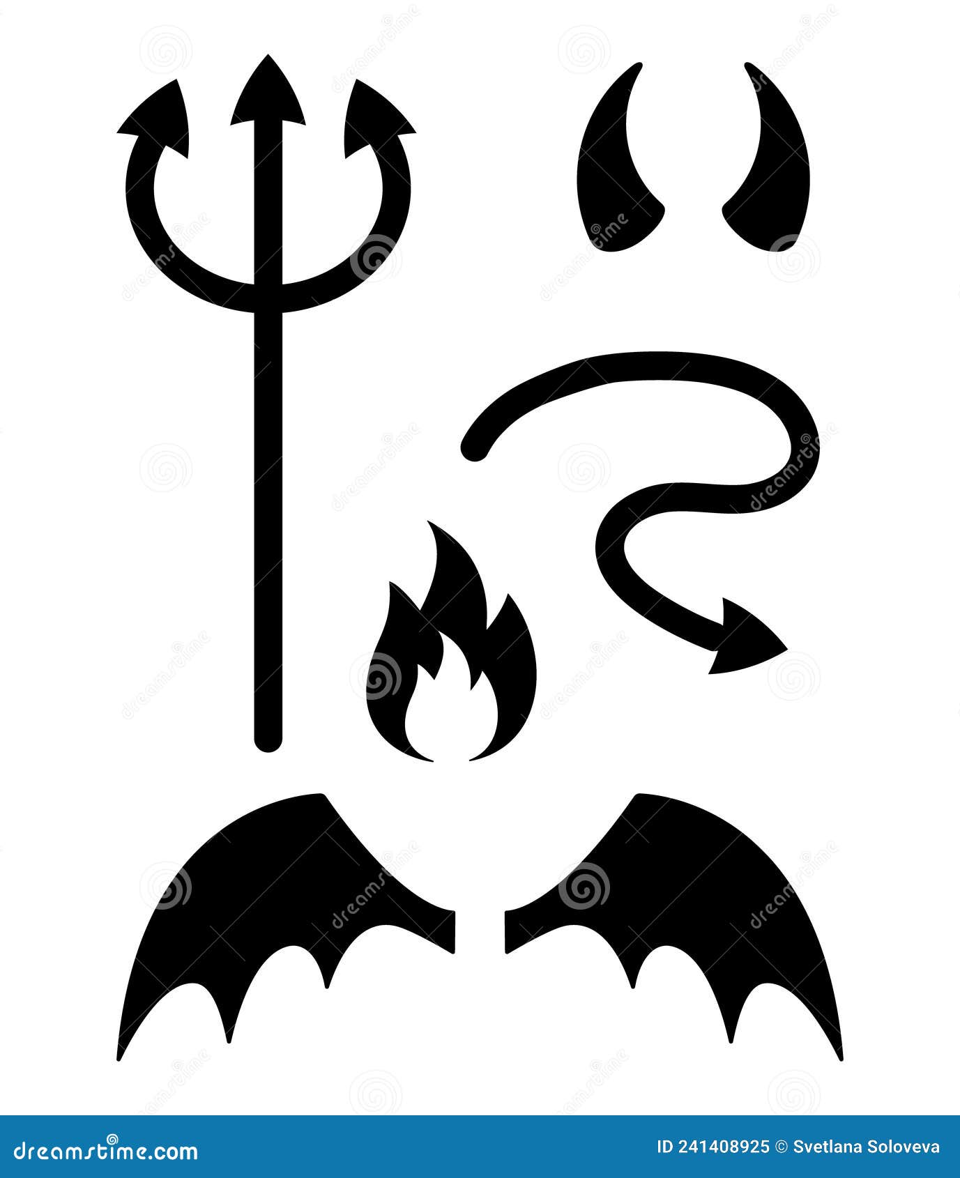 Vector Set of Flat Devil Demon Things Accessories Stock Illustration ...
