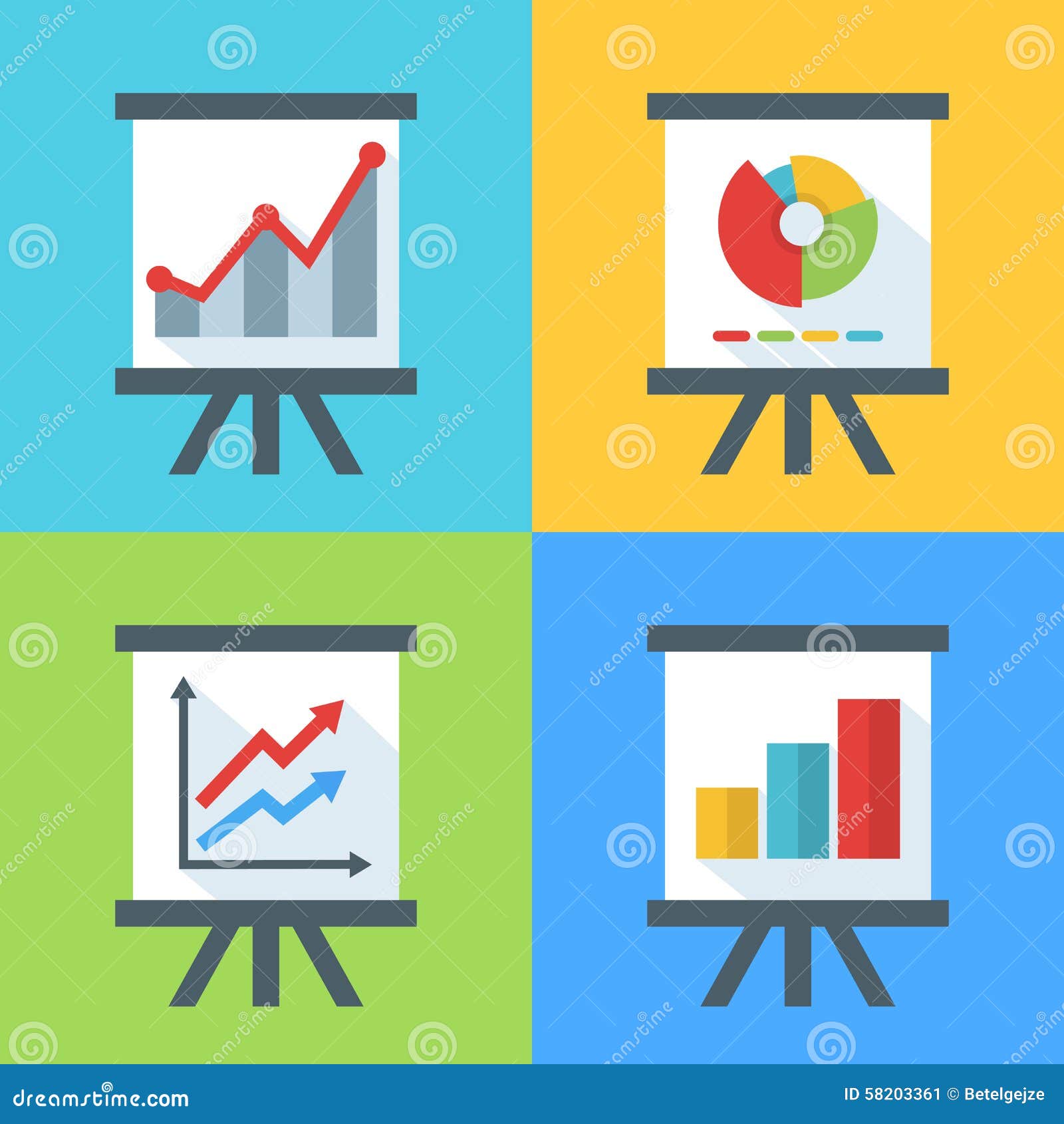 Vector Set of Flat Diagram and Chart Icons on the Board. Stock Vector ...
