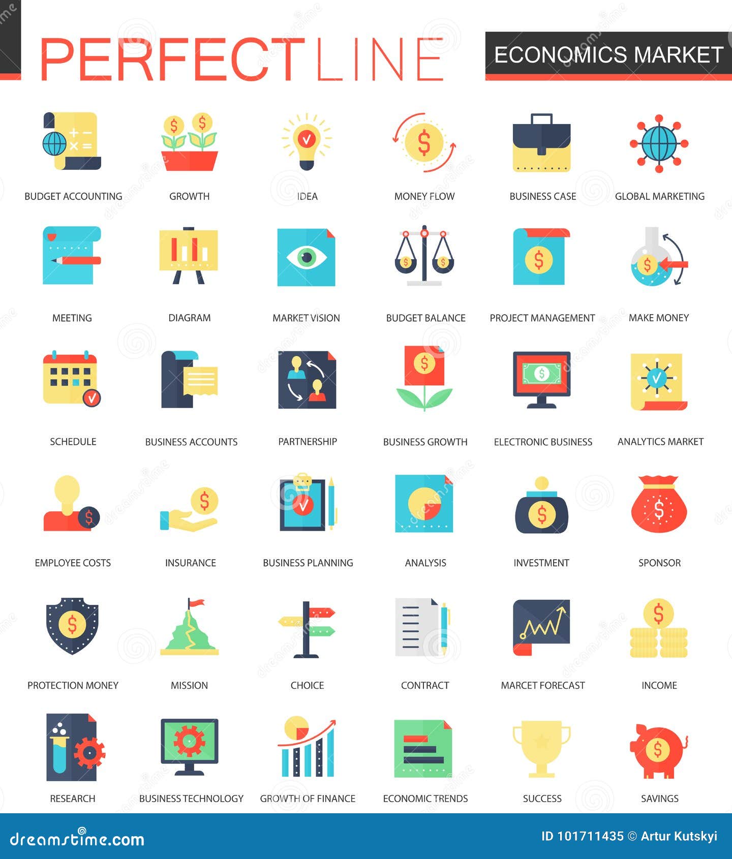 Vector Set of Flat Economics Market Icons. Stock Vector - Illustration ...