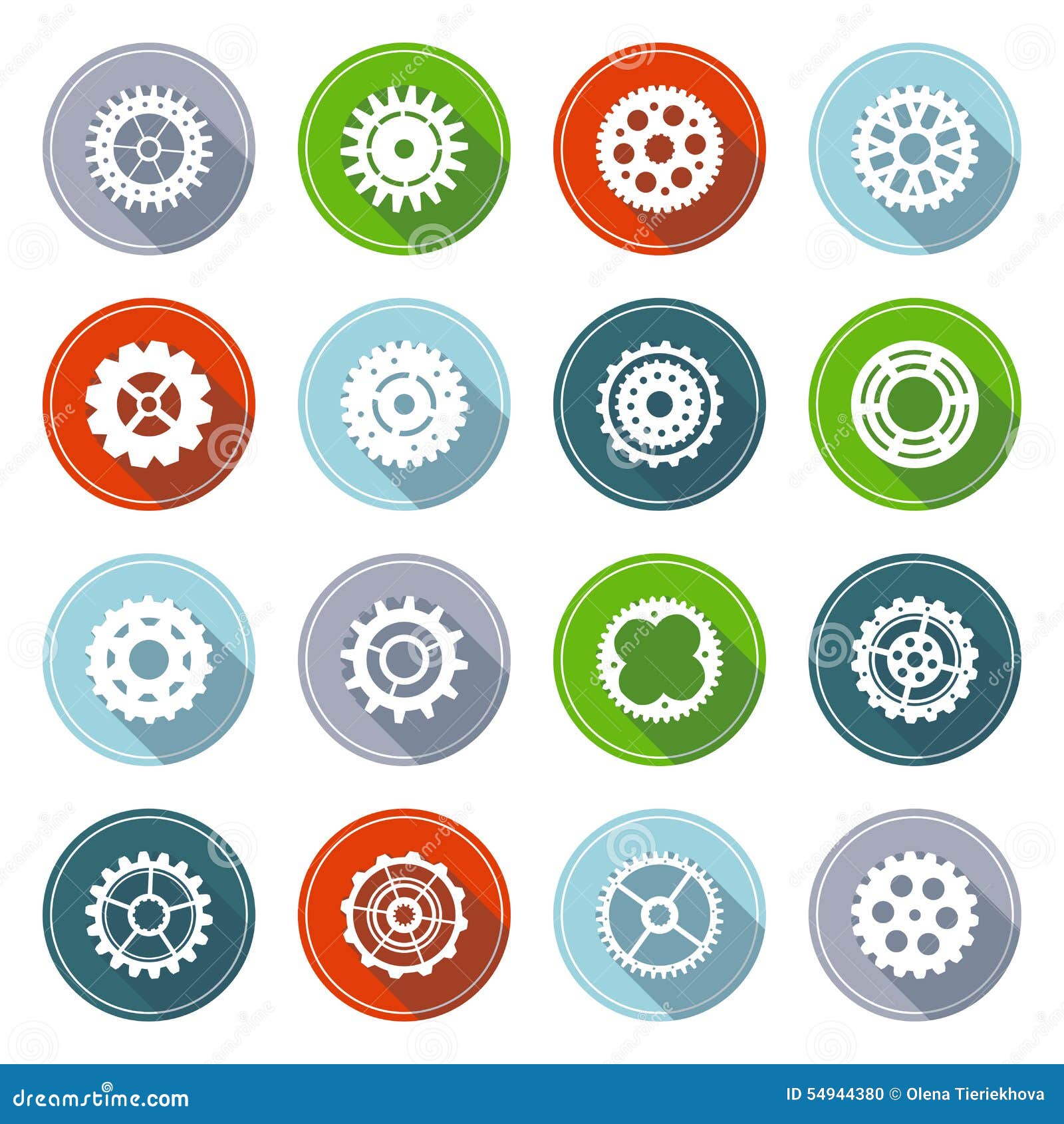 Vector Set of Flat Gear Icons with Long Shadow. Stock Illustration ...
