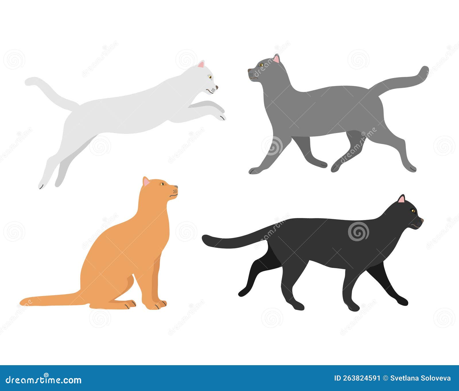 Vector Set of Flat Hand Drawn Cats Stock Vector - Illustration of ...