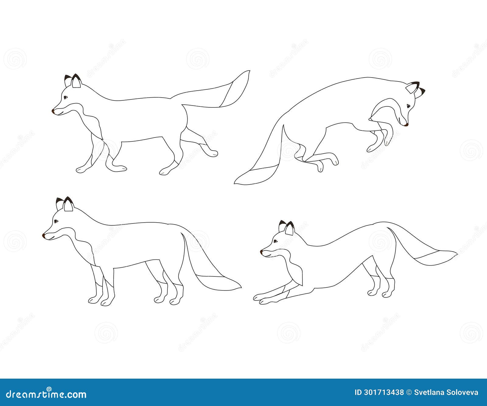 Vector Set of Flat Hand Drawn Outline Fox Stock Vector - Illustration ...