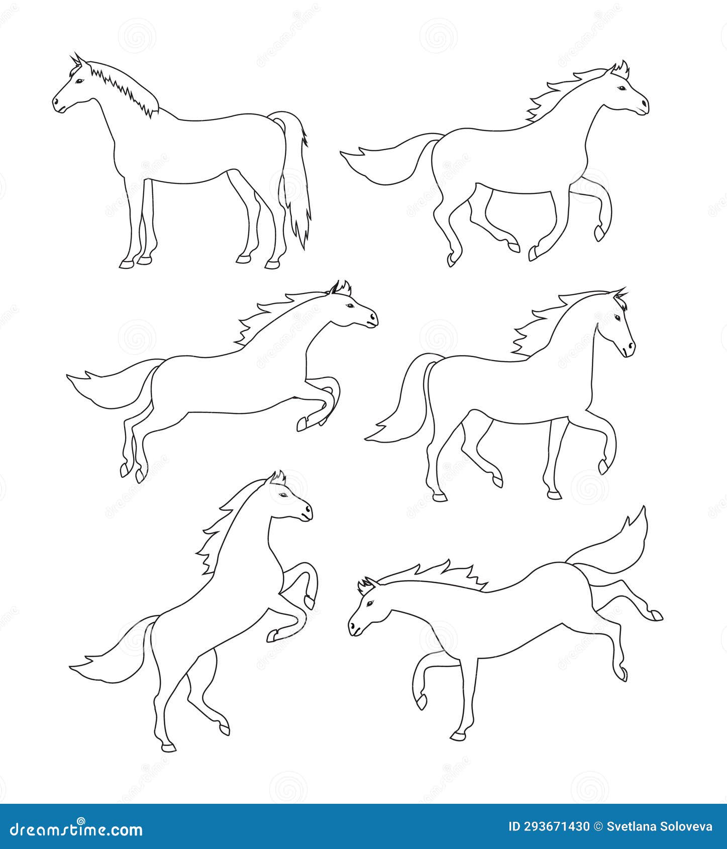 Vector Set of Flat Hand Drawn Outline Horse Stock Vector - Illustration ...