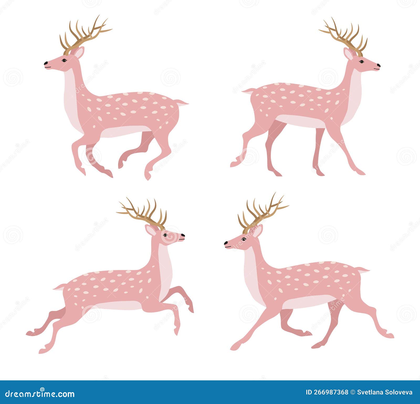 Vector Set of Flat Hand Drawn Pink Deer Stock Vector - Illustration of ...