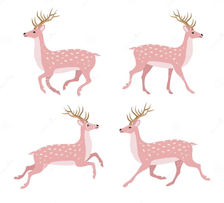 Vector Set of Flat Hand Drawn Pink Deer Stock Vector - Illustration of ...
