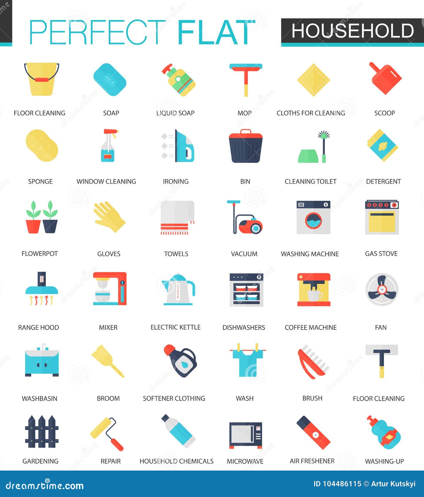 Vector Set of Flat Household Icons. Stock Vector - Illustration of icon ...