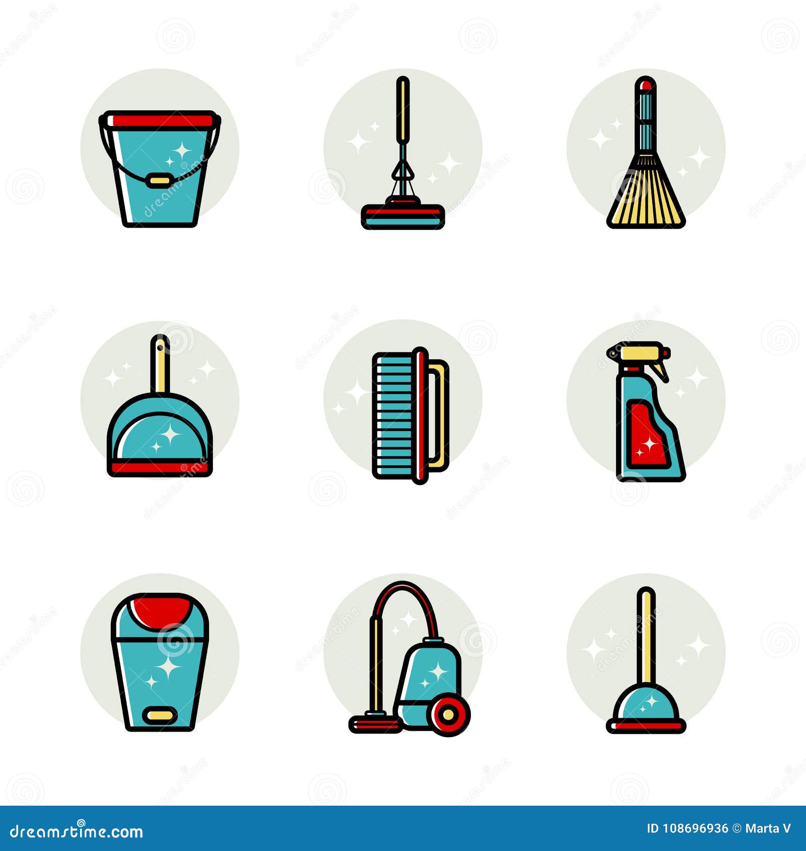 Vector Set of Flat Icons for Cleaning Tools at Home. Isolated Objects ...