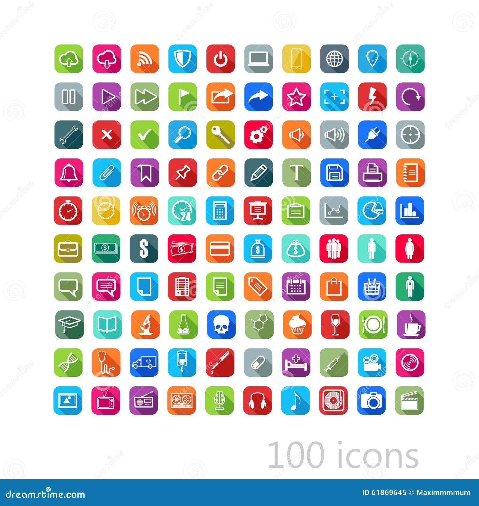 Vector Set of Flat Icons with Long Shadows for Web, Mobile or Pr Stock ...