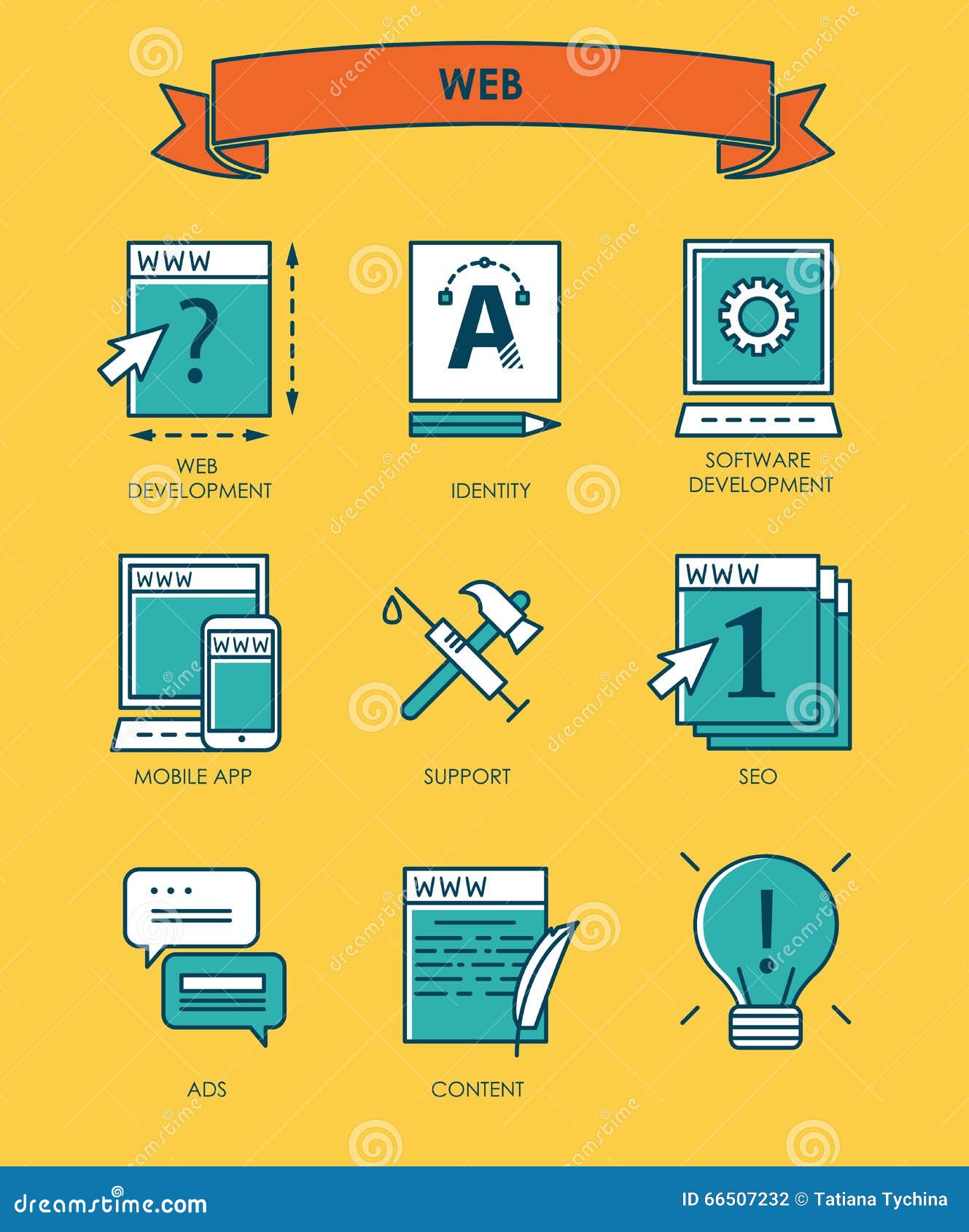 Vector Set of Flat Line Creative Process, Design Process, Web Pr Stock ...