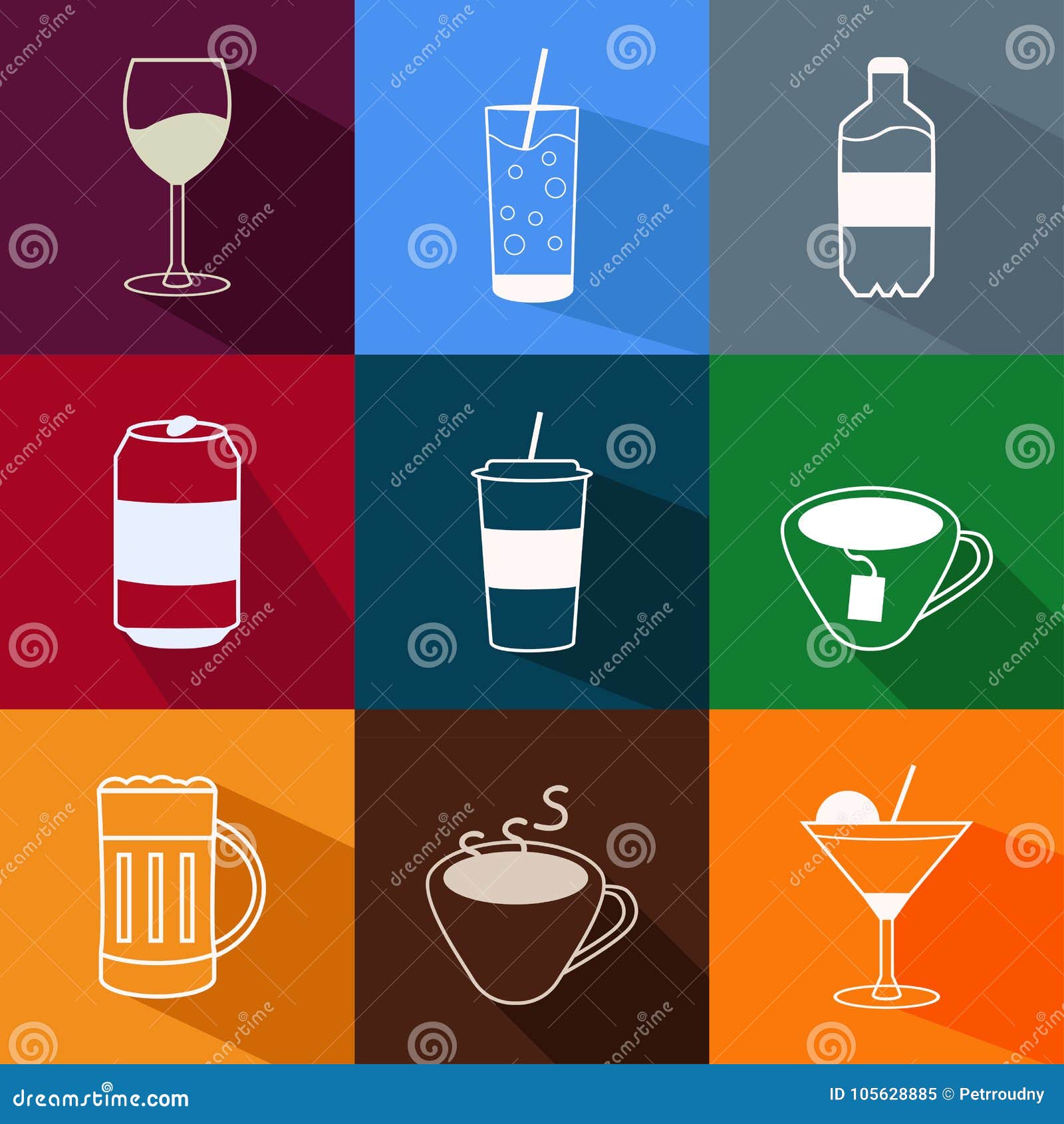 Vector Set of Flat Modern Drinks and Beverages Icons Stock Vector ...