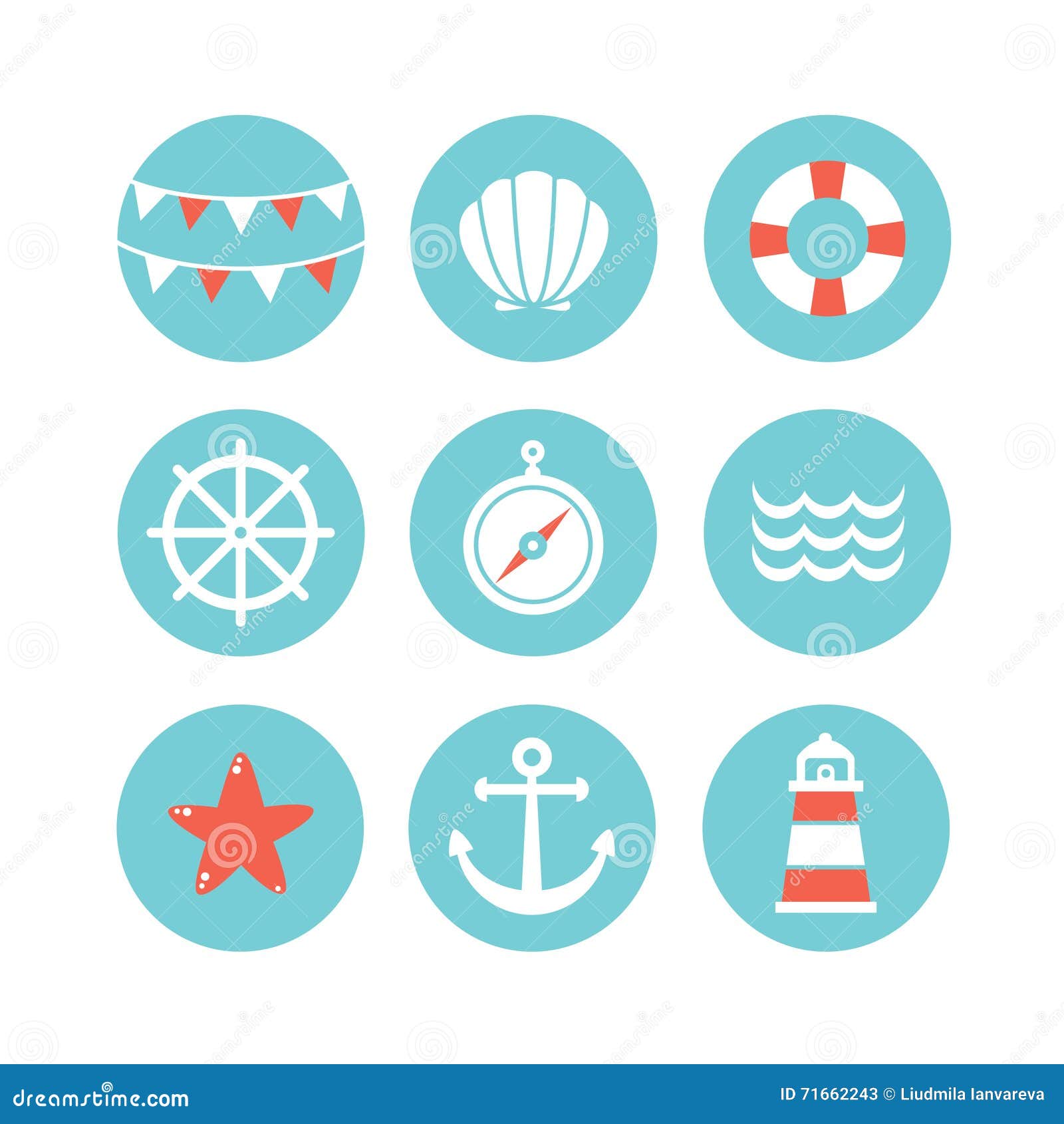 Vector Set of 9 Flat Sea Elements. Stock Vector - Illustration of simple, wheel: 71662243