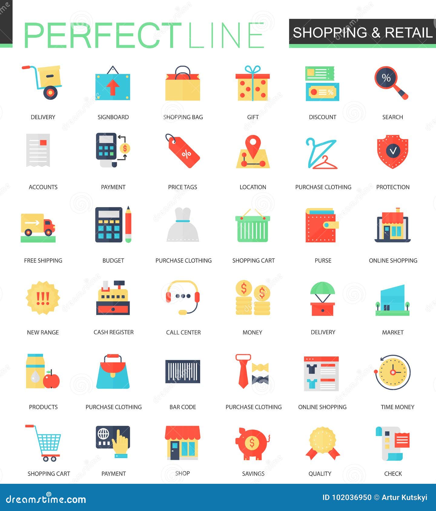 Vector Set of Flat Shopping and Retail Icons. Stock Vector ...