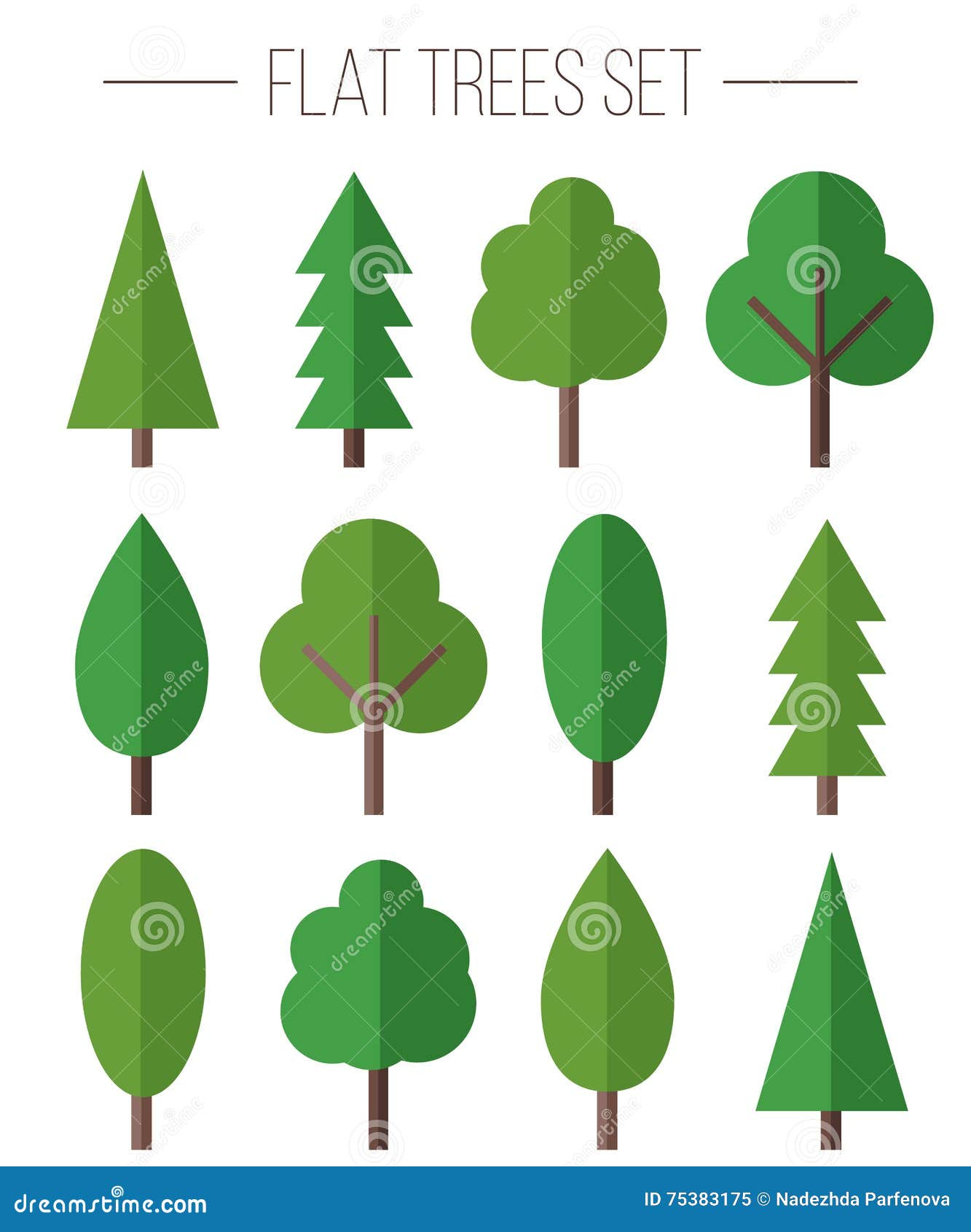 Vector set of flat trees stock vector. Illustration of ecology - 75383175