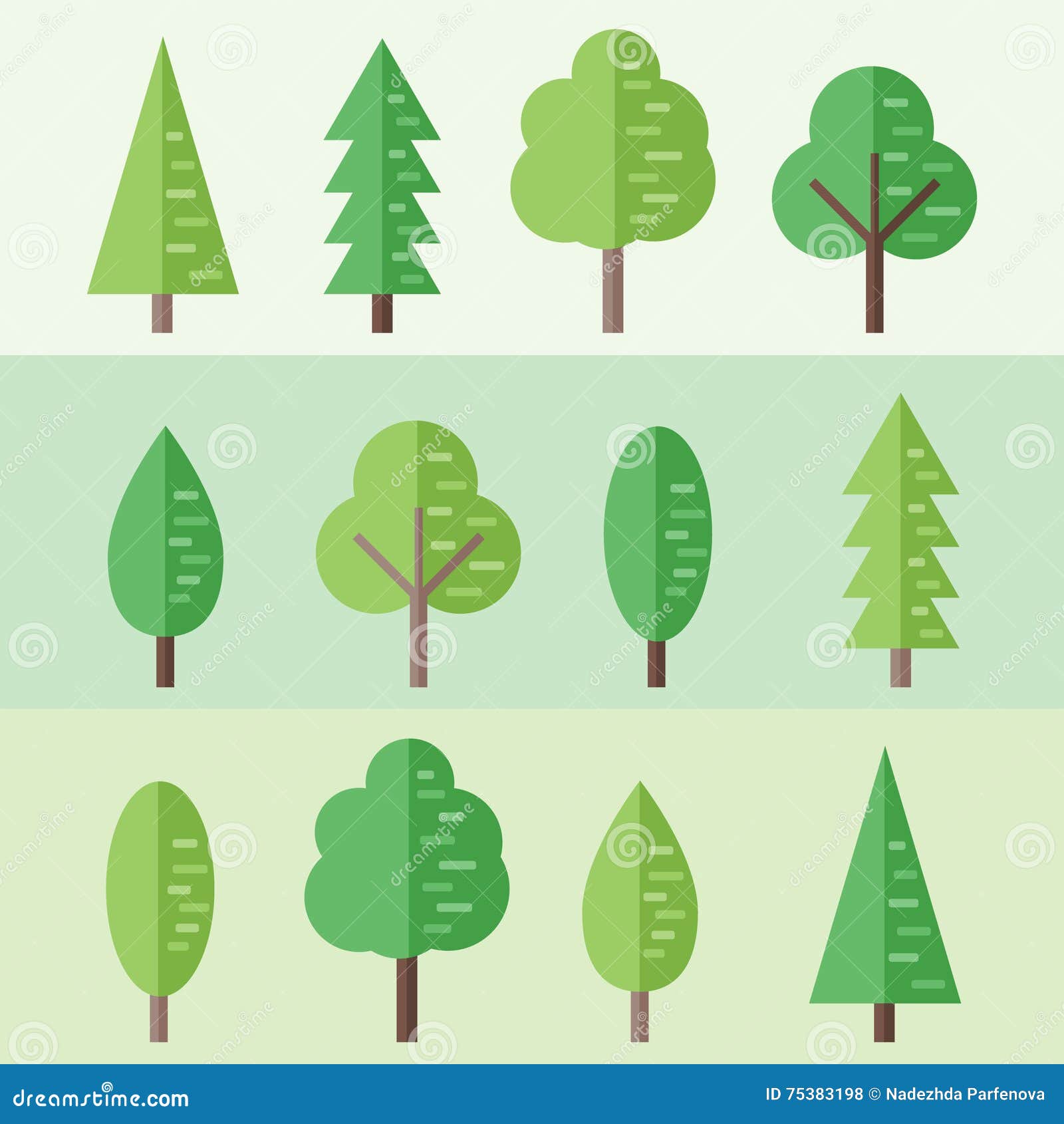 Vector set of flat trees stock vector. Illustration of spring - 75383198