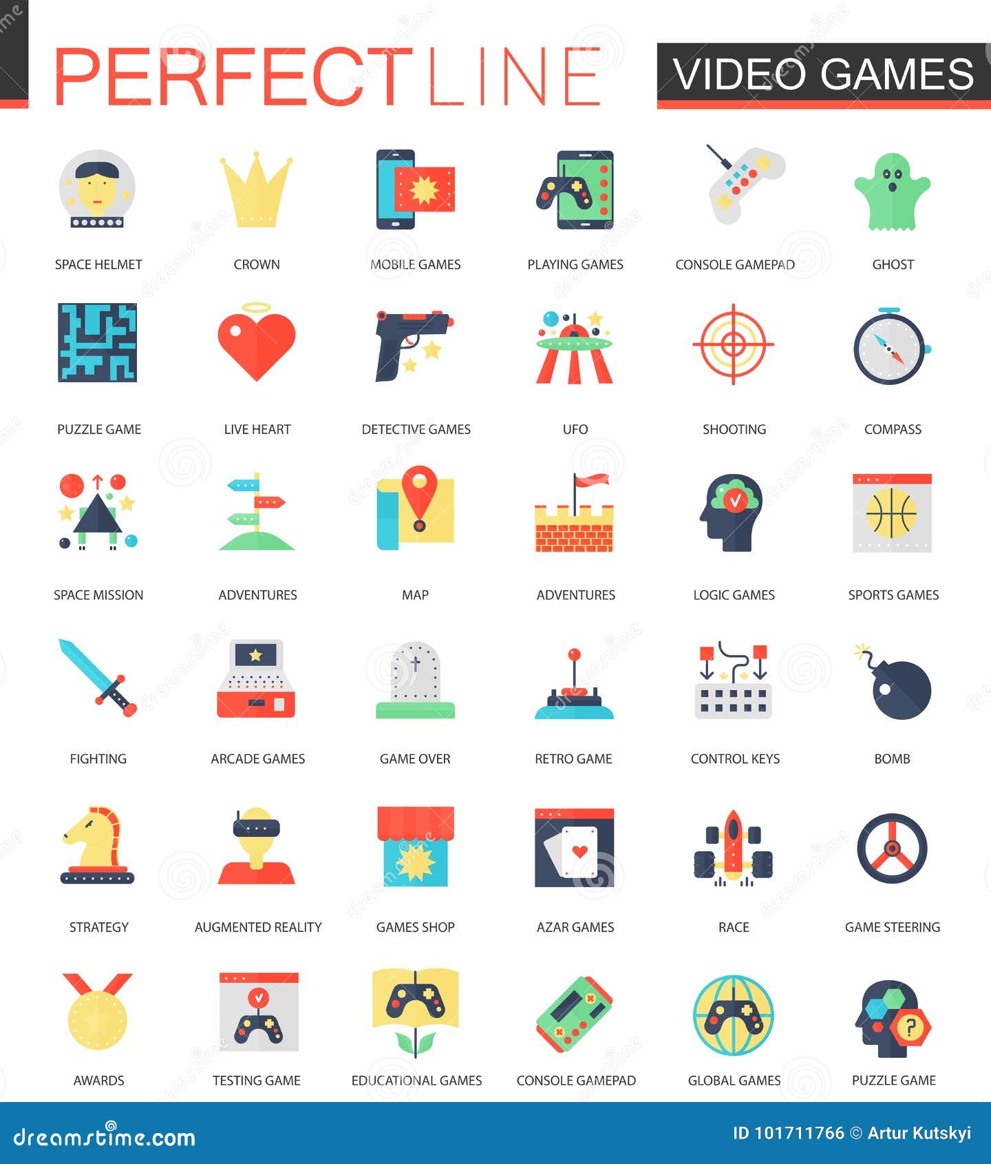 Vector Set of Flat Video Games Icons Stock Vector - Illustration of ...