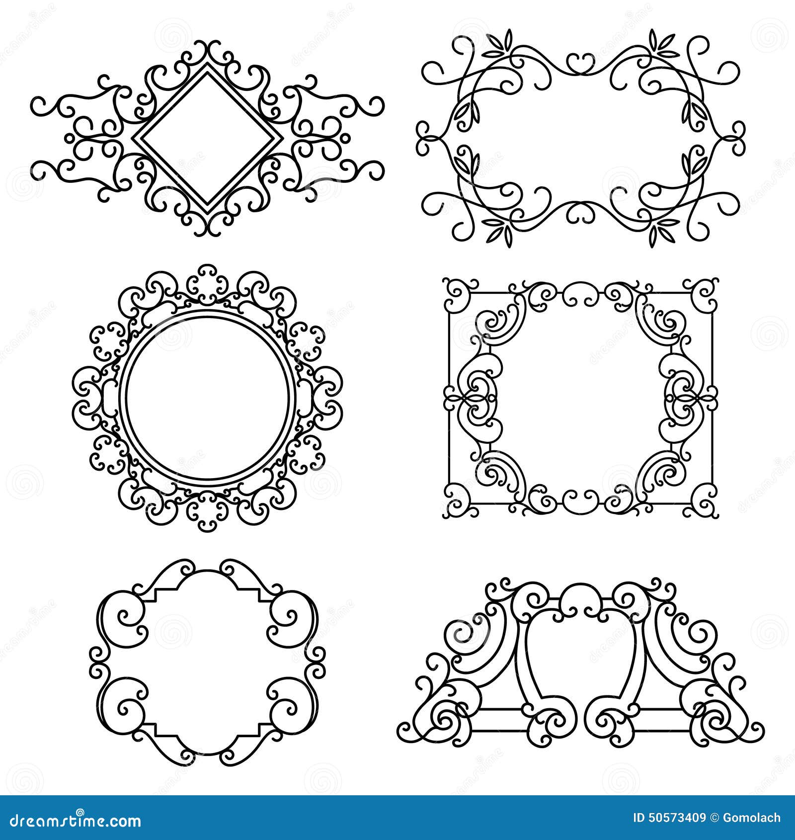 Vector Set of Floral Linear Frames Stock Vector - Illustration of frame ...
