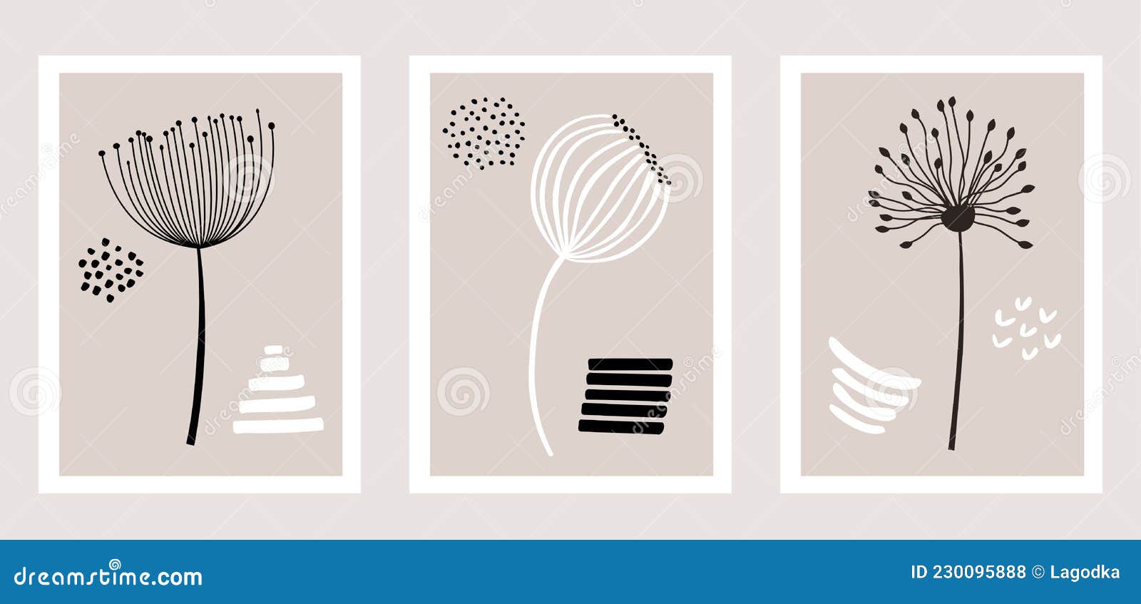 Set of Florals with Abstract Elements Stock Vector - Illustration of ...