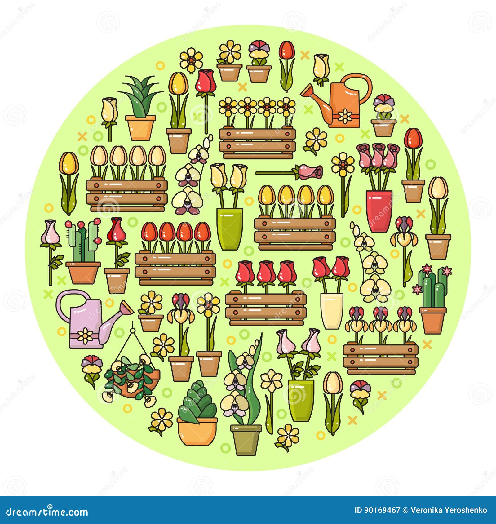 Vector Set of Flower Icon on Light Circle Background. Stock Vector ...