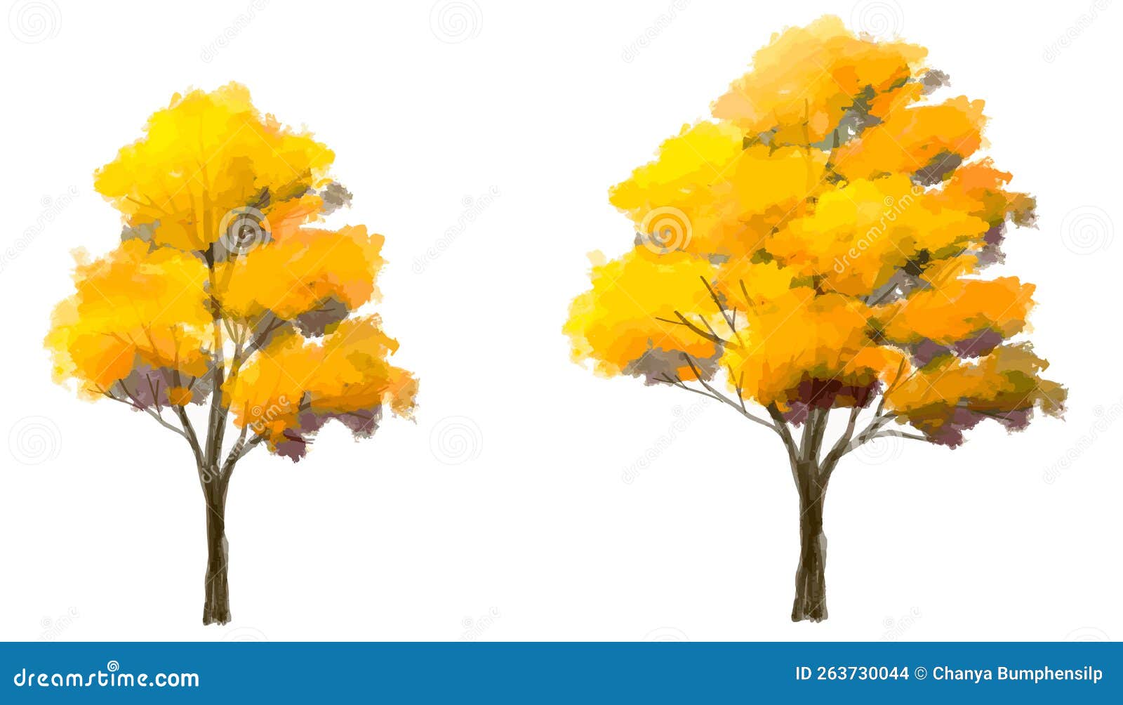 Vector Set of Flower Tree Side View Isolated on White Background for ...