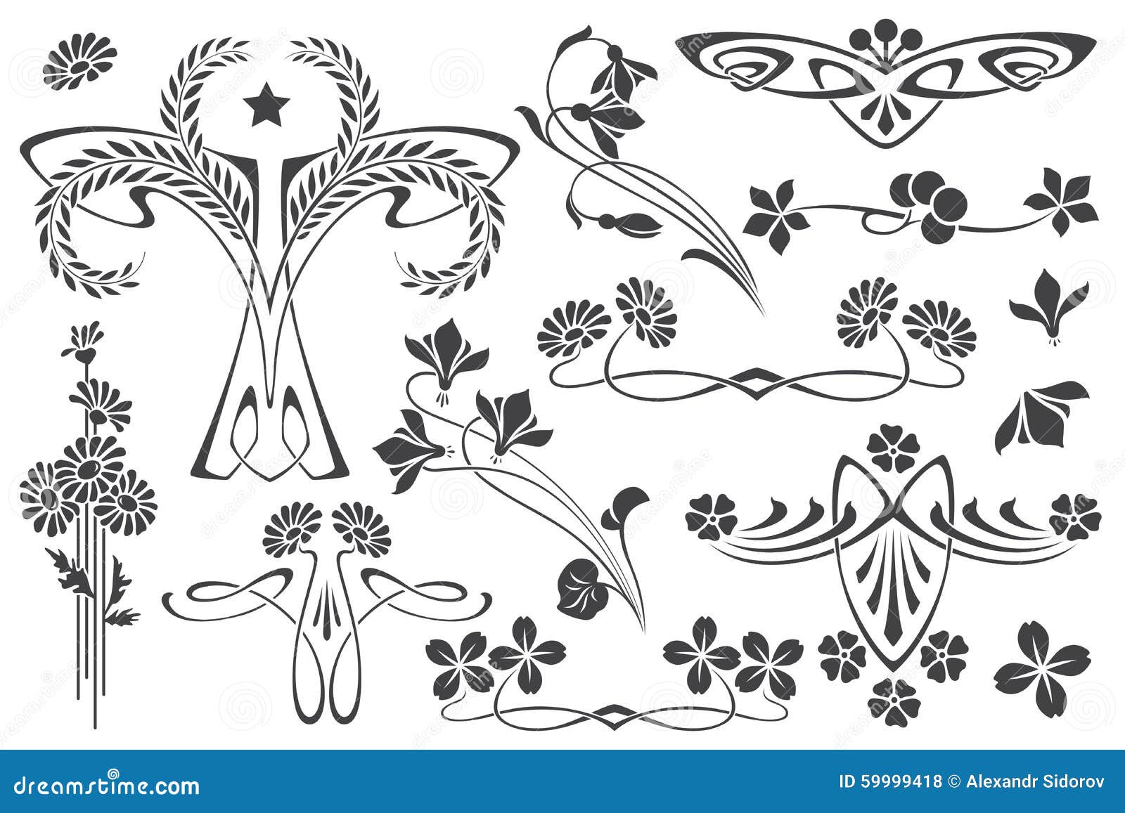 Vector Set Flower Vignette on Different Versions Stock Vector ...
