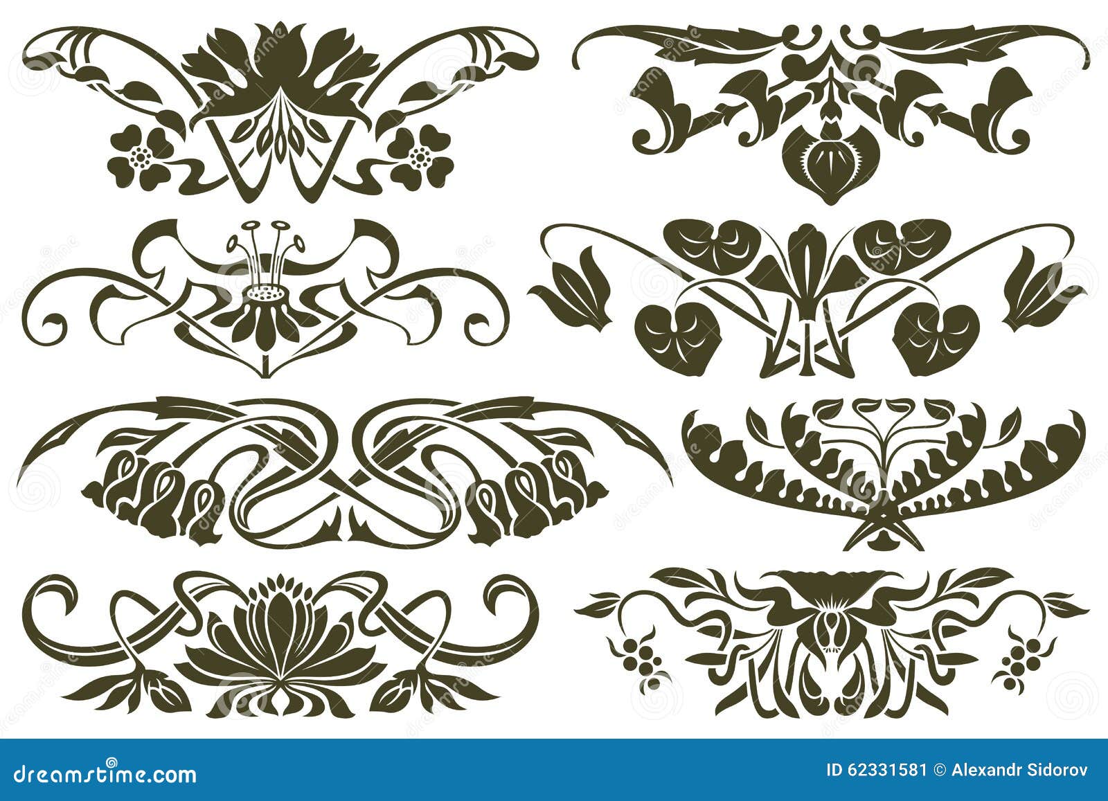 Vector Set Flower Vignette on Different Versions Stock Vector ...