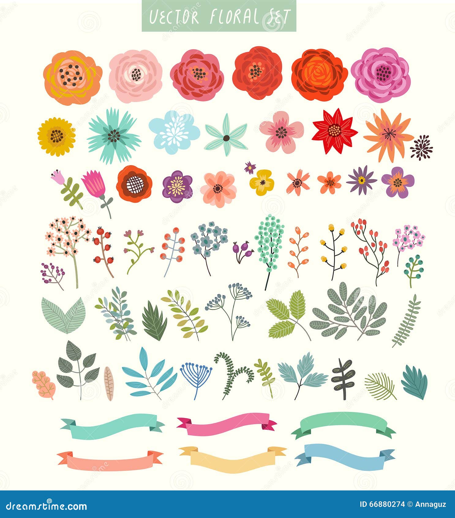 Vector Set of Flowers and Labels. Stock Vector - Illustration of ...