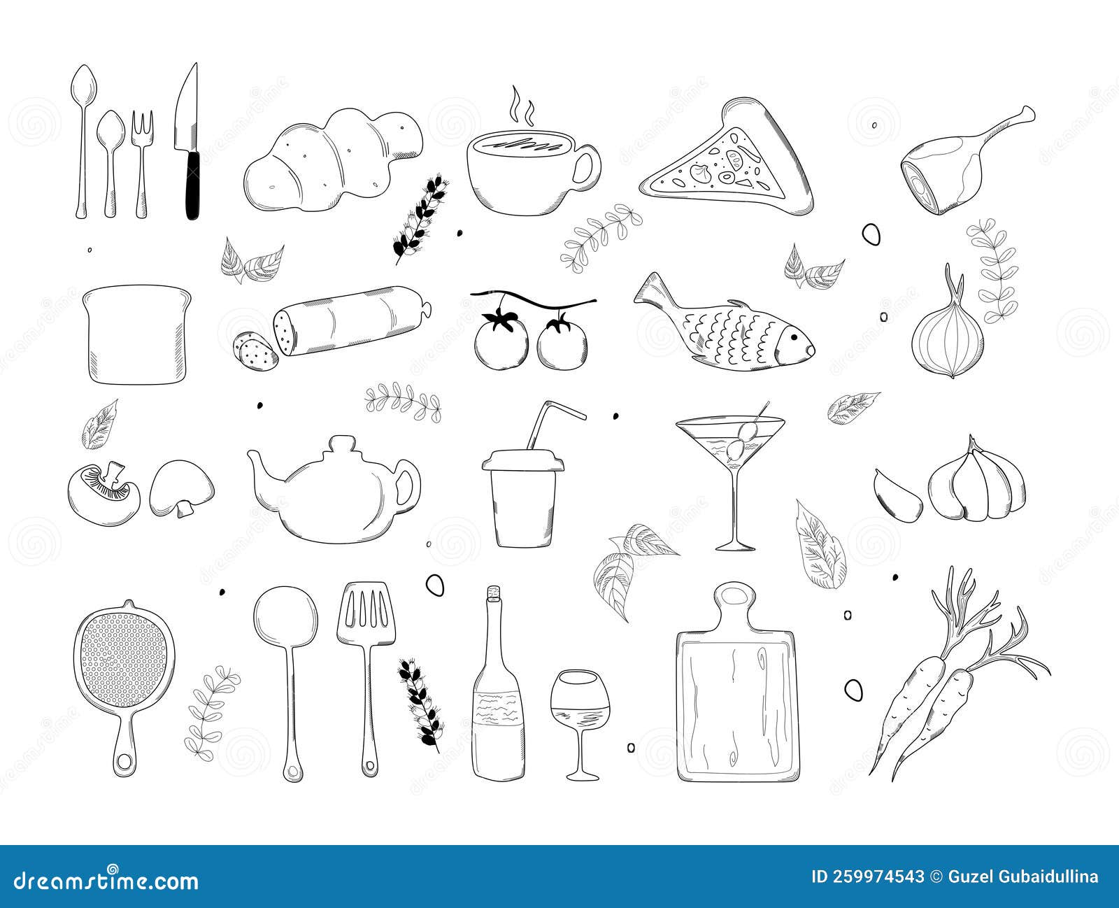 Vector Set with Food and Drink Hand Drawn, Doodle Food Stock ...