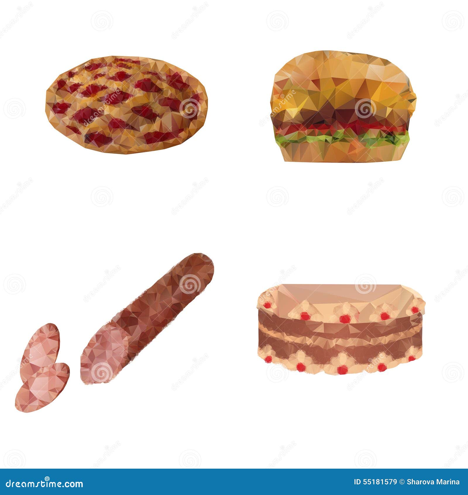 Vector Set of Food from Polygons Stock Vector - Illustration of sausage ...
