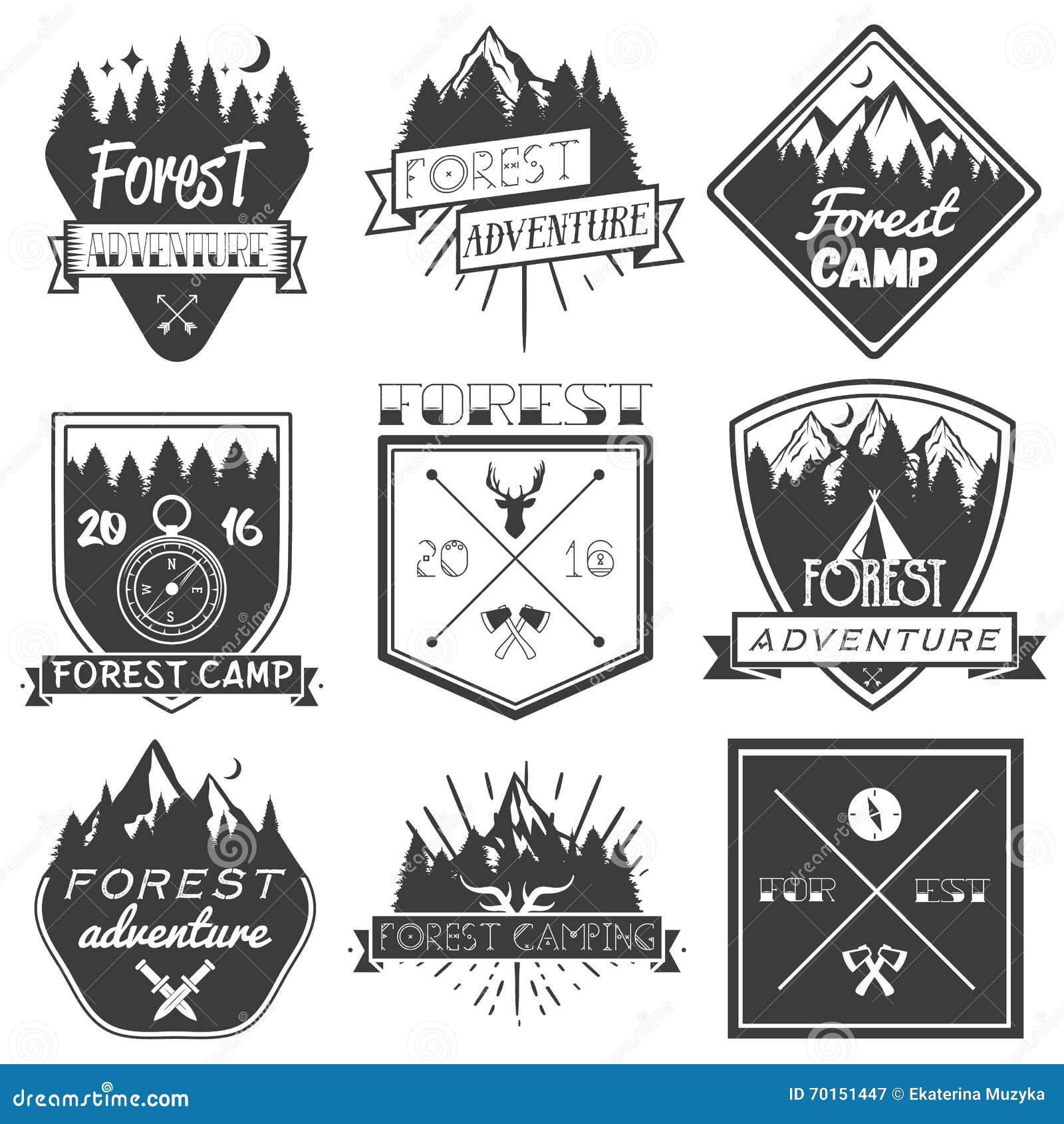 Vector Set of Forest Camp Labels in Vintage Style. Design Elements ...