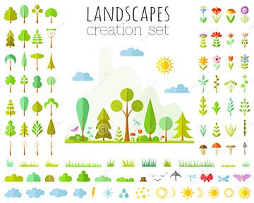 Vector Set of Forest Elements. Landscapes Constructor. Stock Vector ...