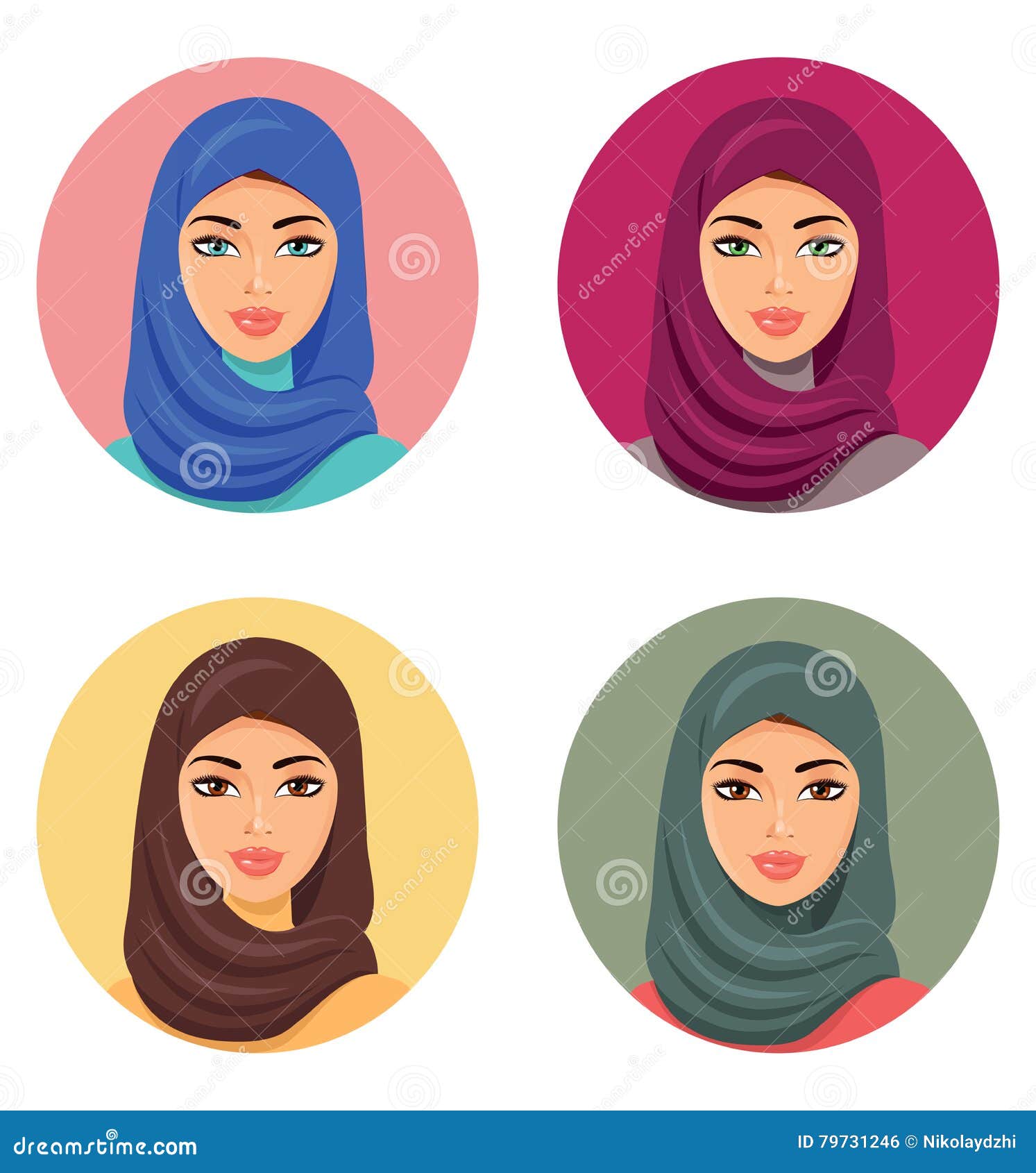Set Four Arab Girls Avatars In Different Traditional Headdresses ...