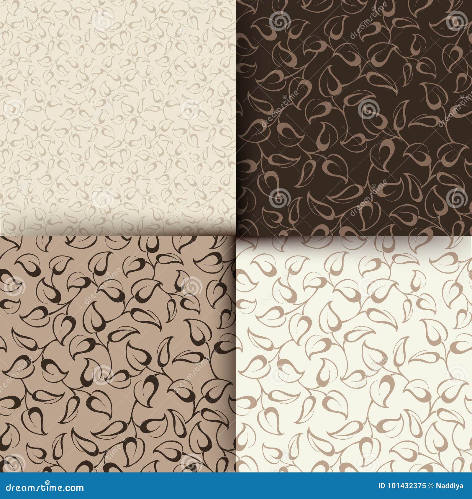 Set of Brown and Beige Floral Patterns. Vector Illustration. Stock ...