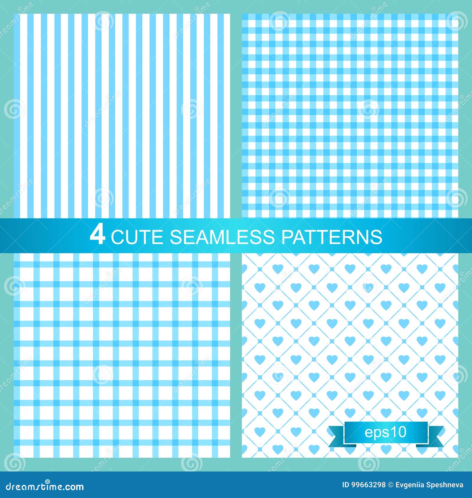 Vector Set of Four Cute Blue Seamless Patterns Stock Vector ...