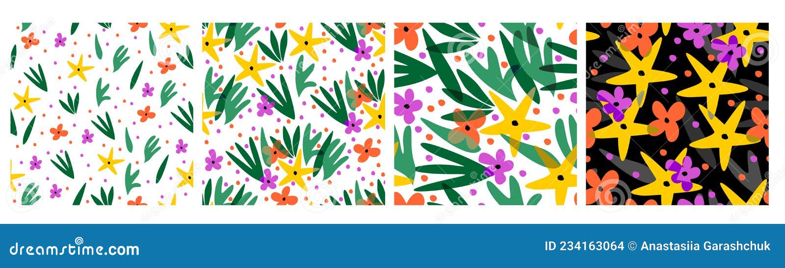 Vector Collection of Four Floral Seamless Patterns Stock Vector ...