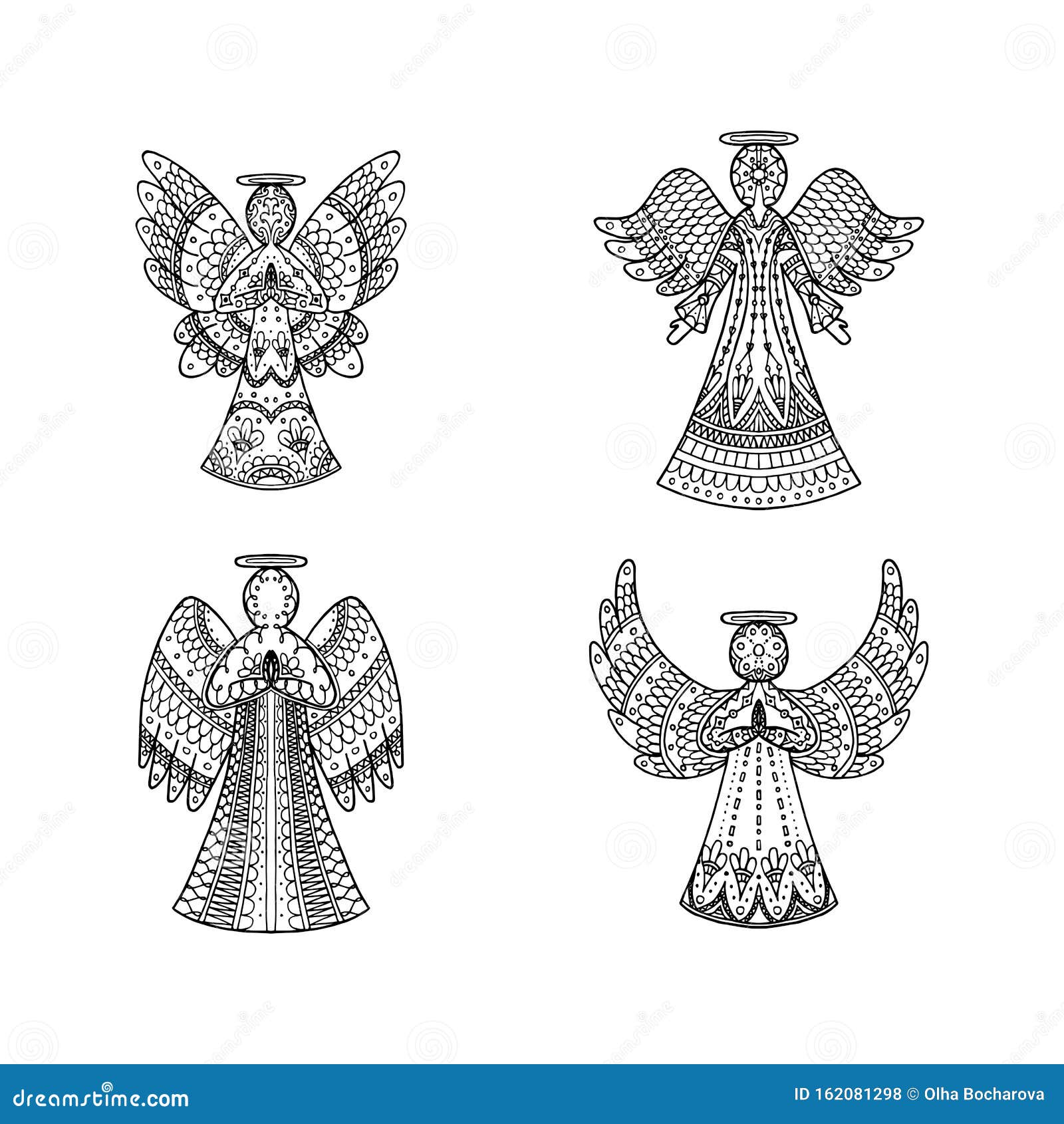 Two Angels Coloring Book Page For Home Pastime Vector Illustration ...