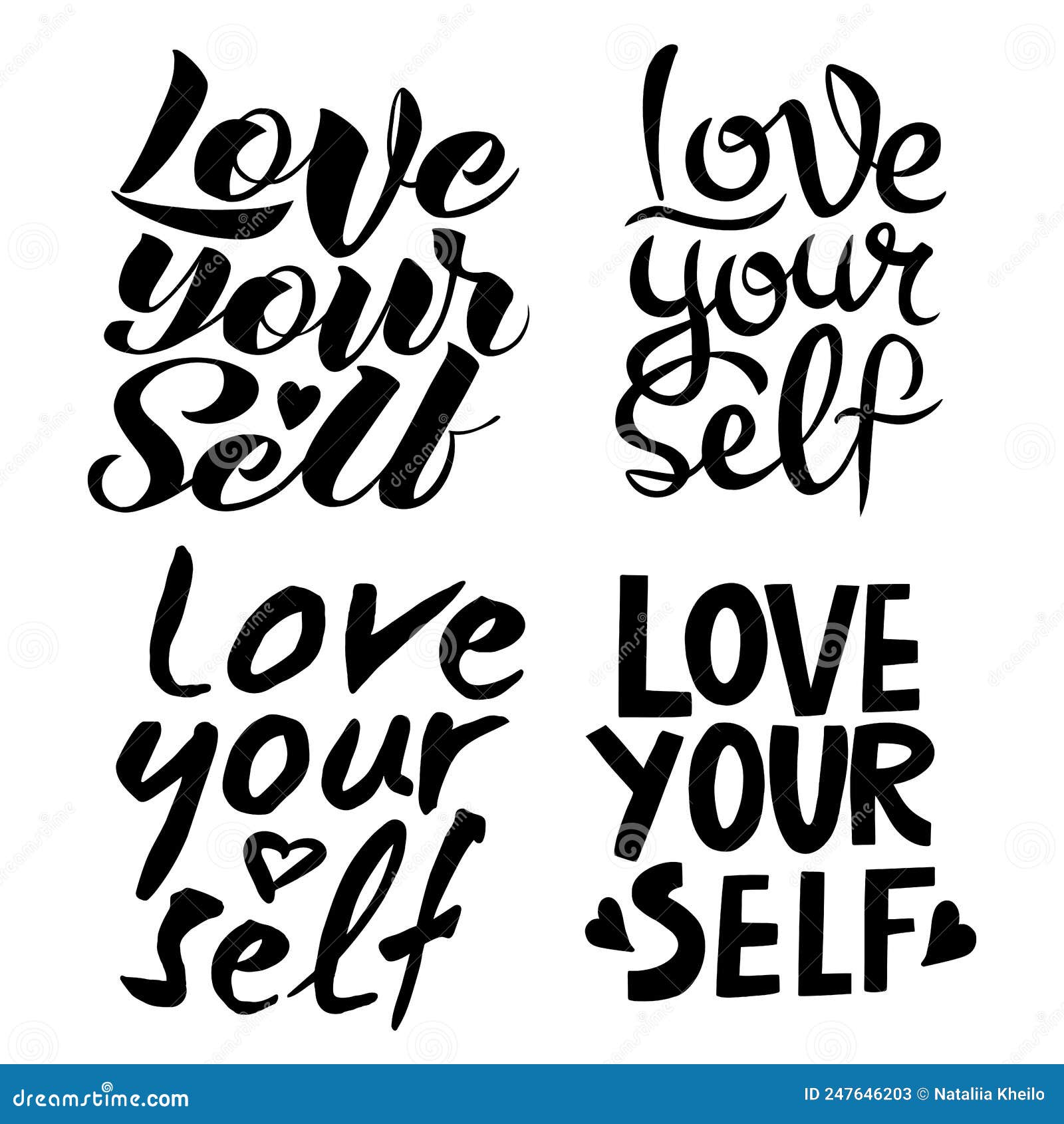 Vector Set of Four Handwritten Inscriptions Love Yourself Stock Vector ...