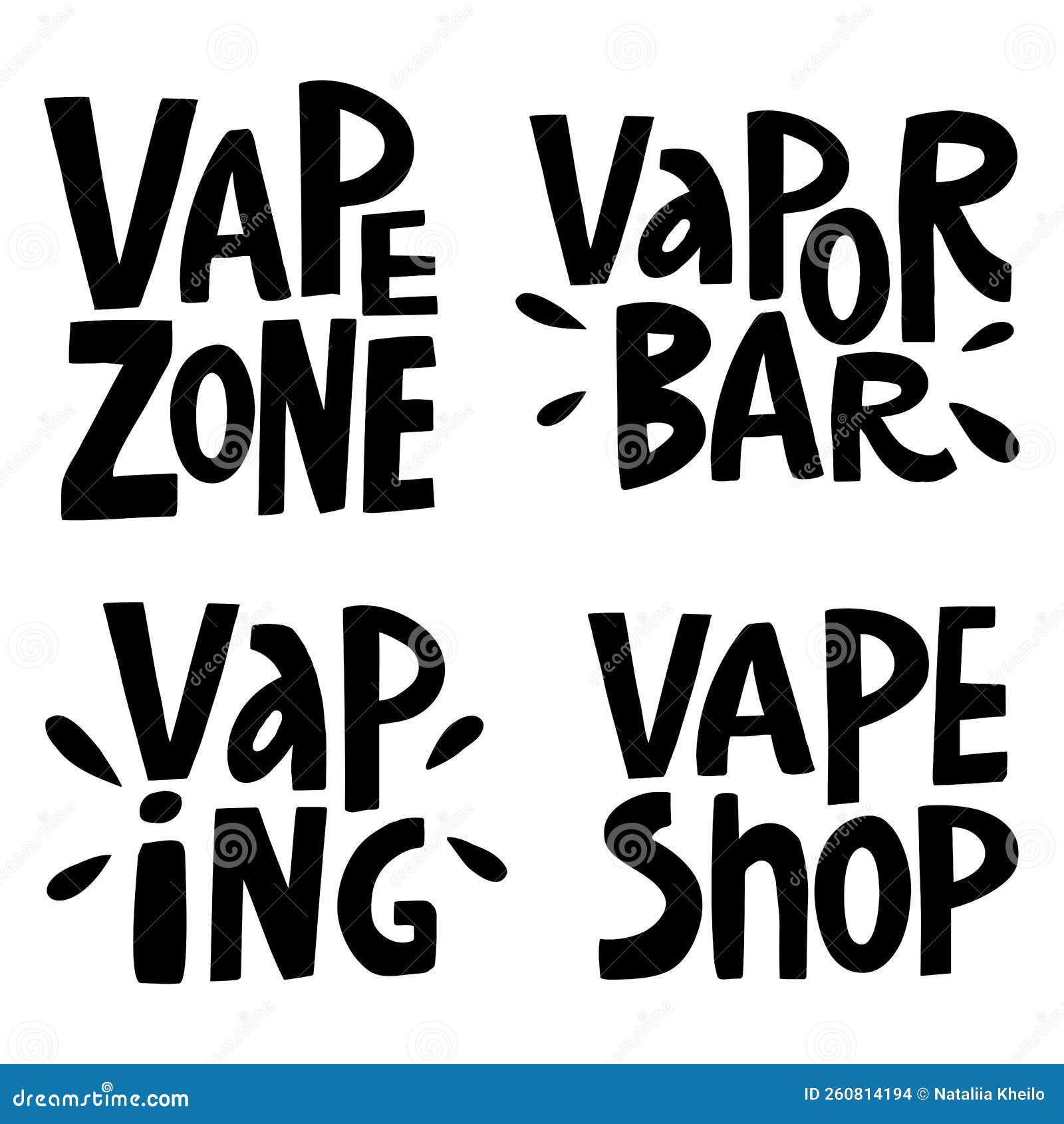 Vector Set of Four Inscriptions Vaping, Vaping Shop, Vape Bar, Vape ...