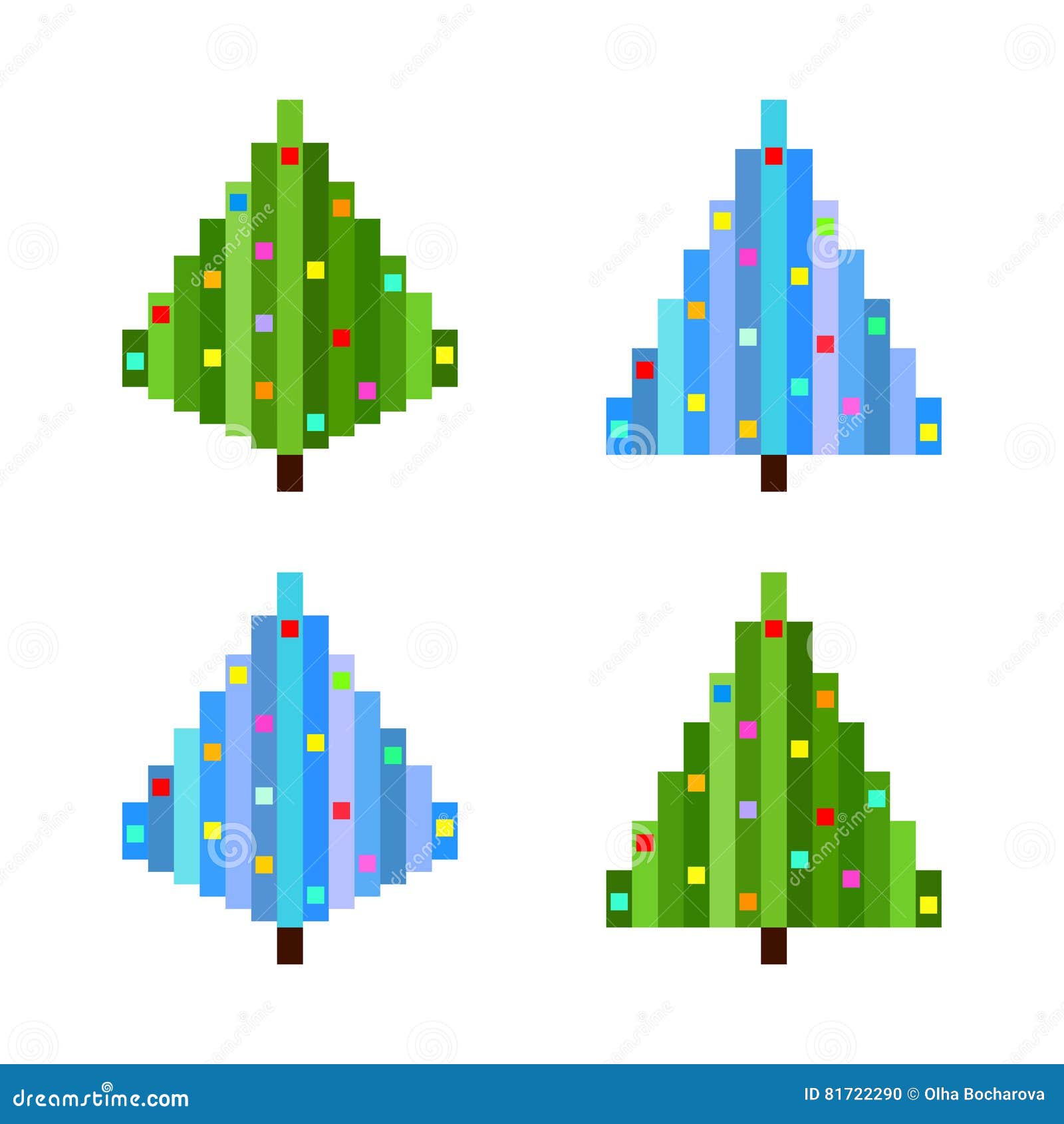 Vector Set of Four Pixel Art Christmas Trees. Stock Vector ...
