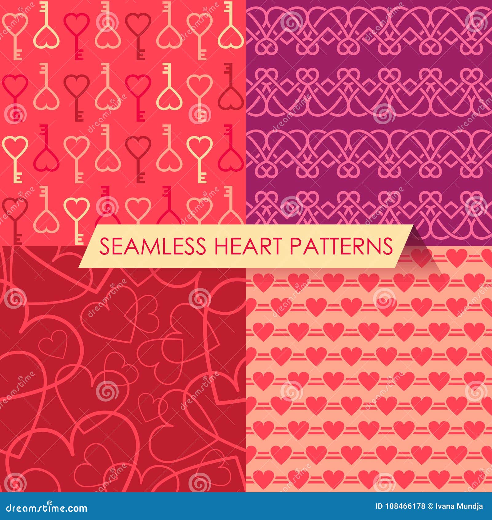 Vector Set of Four Seamless Heart Patterns Stock Vector - Illustration ...