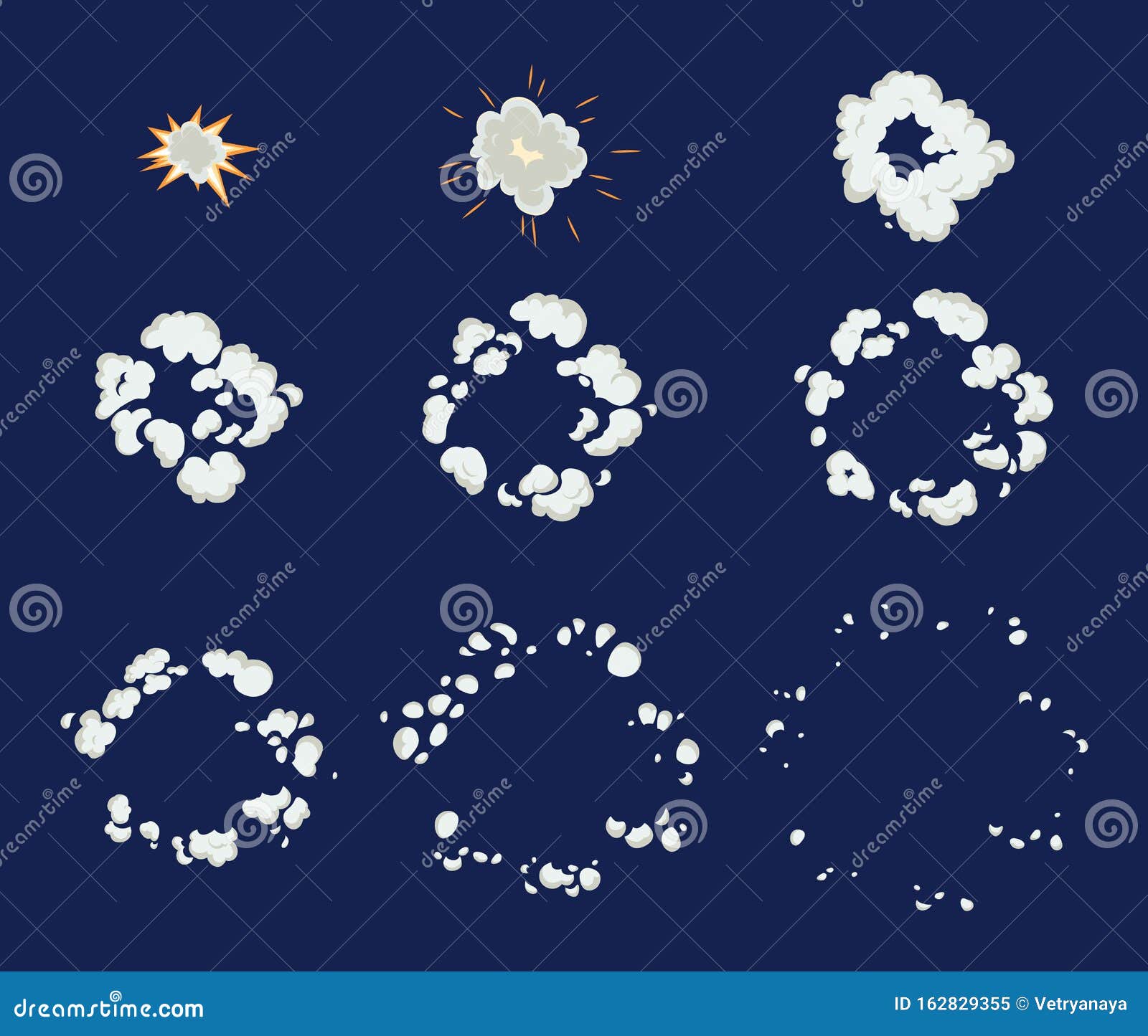 Vector Set of Frame-by-frame Images of the Explosion Stock Illustration ...