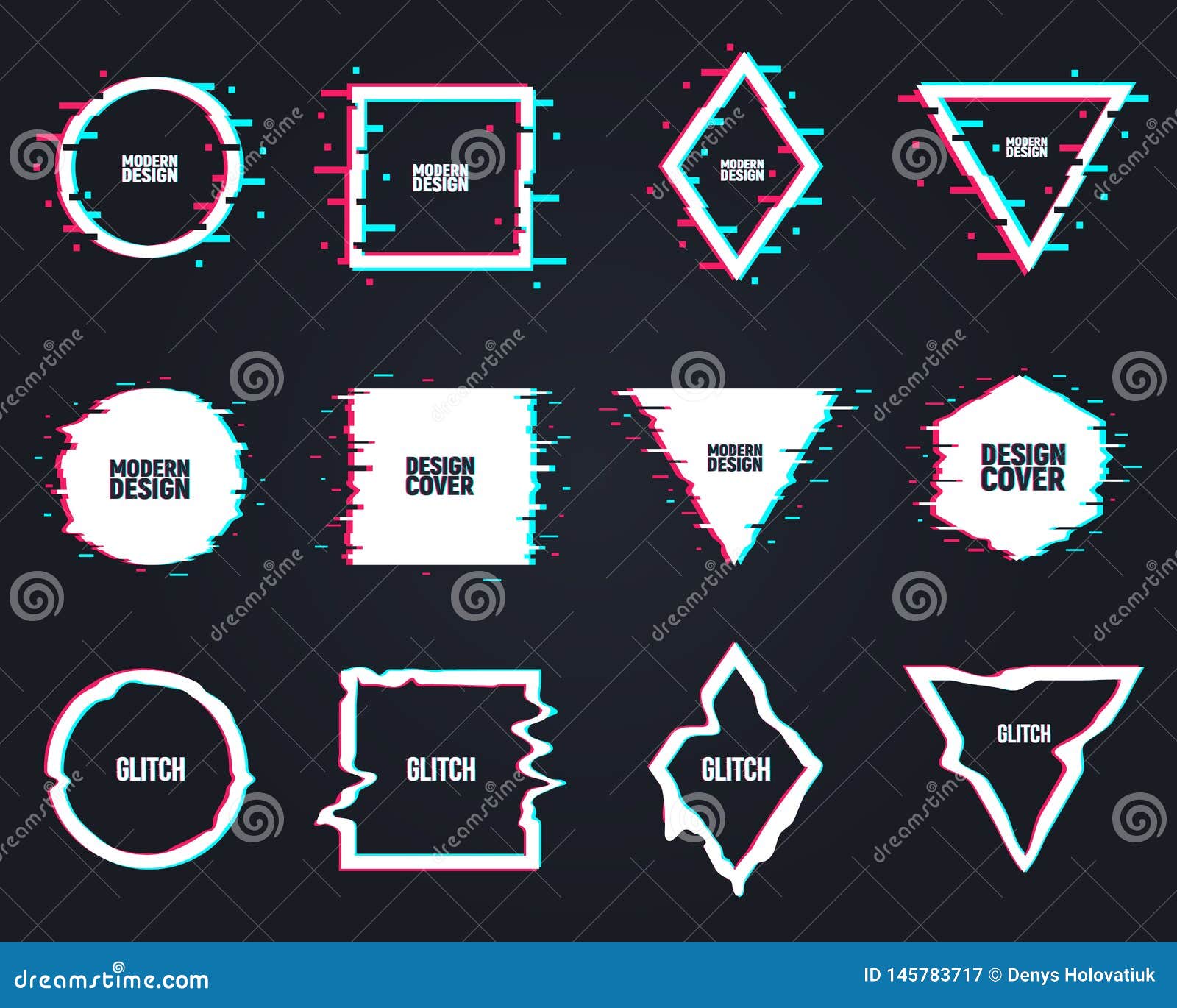 Vector Set of Frames in Distorted Glitch Style. Circle, Square ... Vector Set of Frames in Distorted Glitch Style. Circle, Square ...