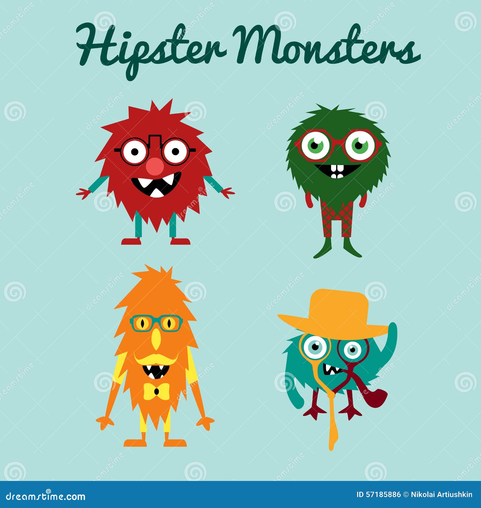 Vector Set of Freaky Cute Retro Hipster Alien Stock Vector ...