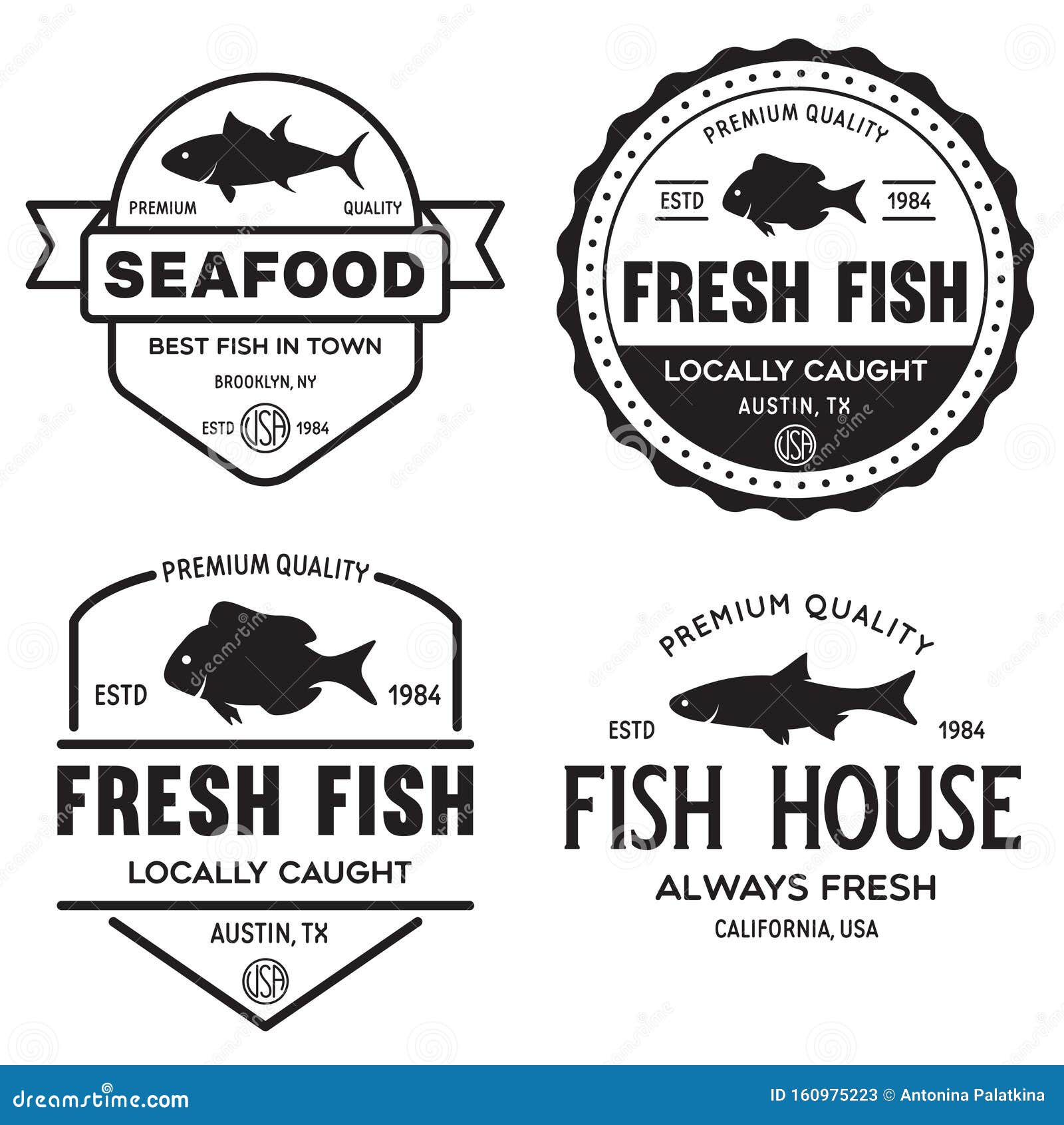 Vector Set of Fresh Fish Labels, Logo, Badges and Design Elements ...