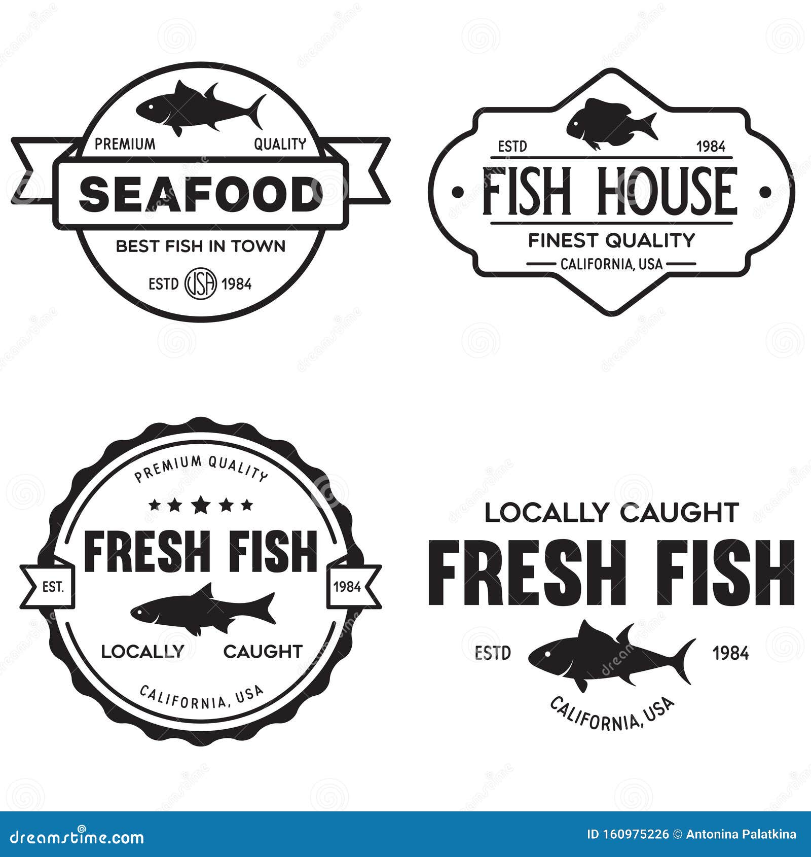 Vector Set of Fresh Fish Labels, Logo, Badges and Design Elements ...
