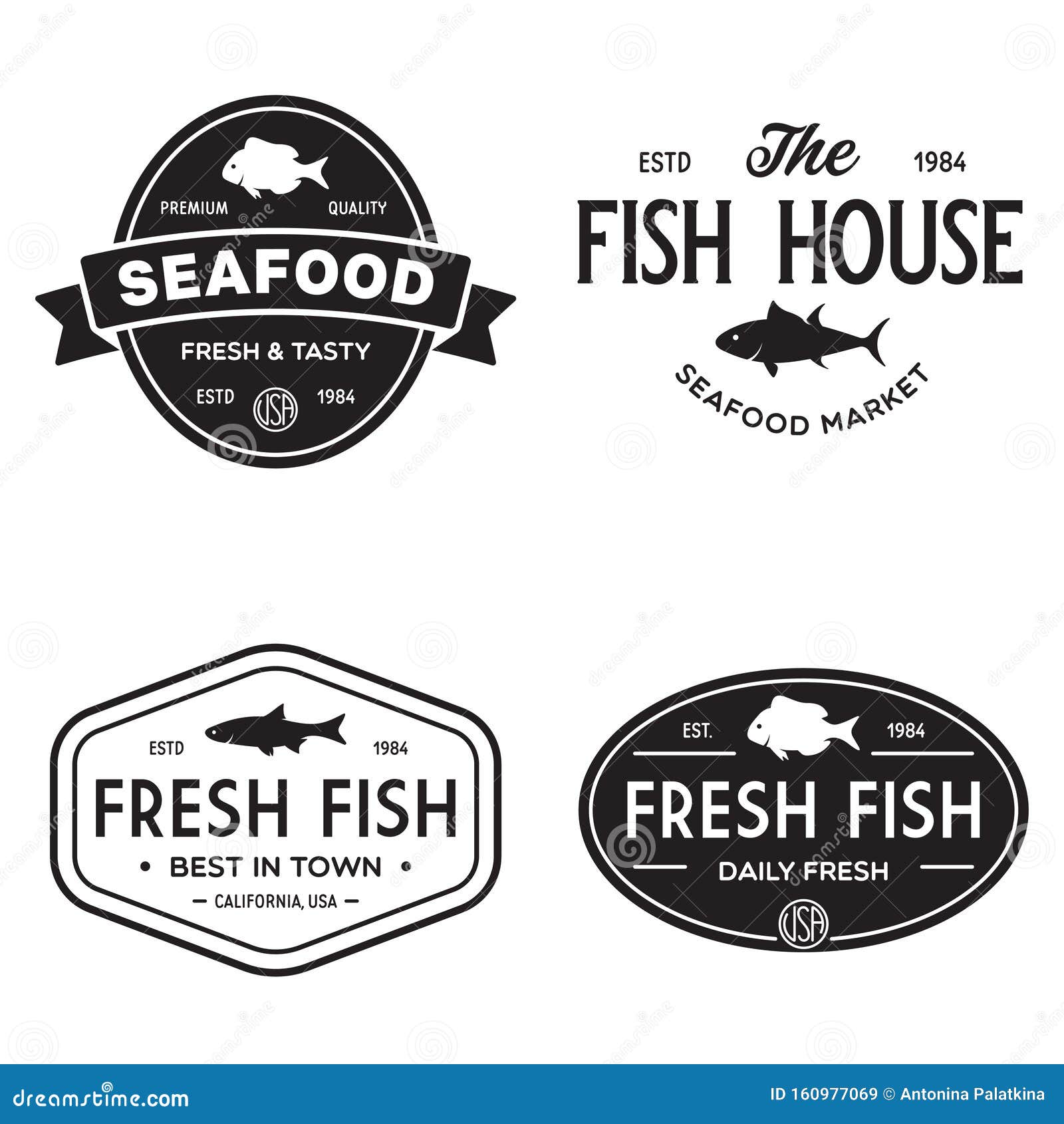 Vector Set of Fresh Fish Labels, Logo, Badges and Design Elements ...