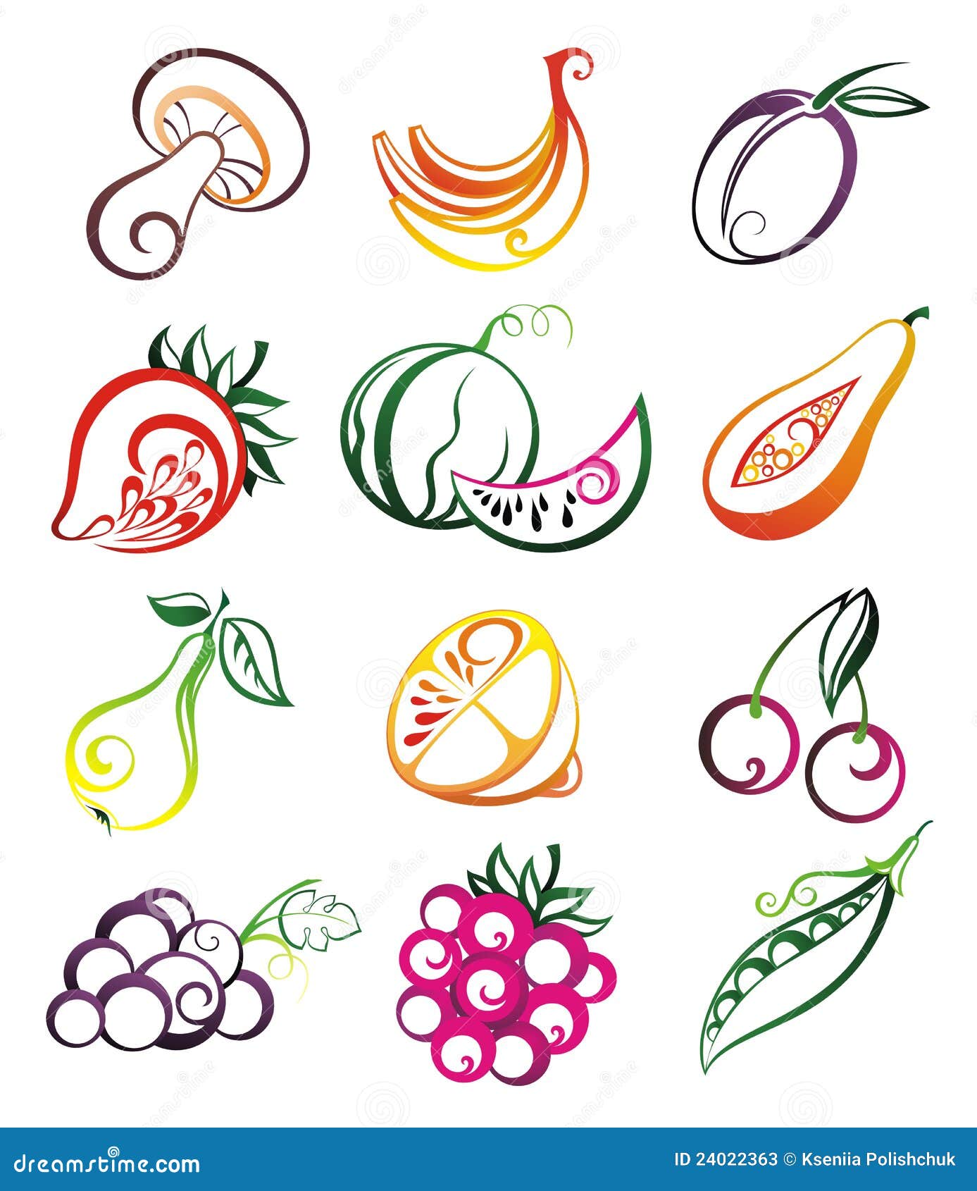 Vector Set of Fresh Fruits,vegetables and Berries Stock Vector ...