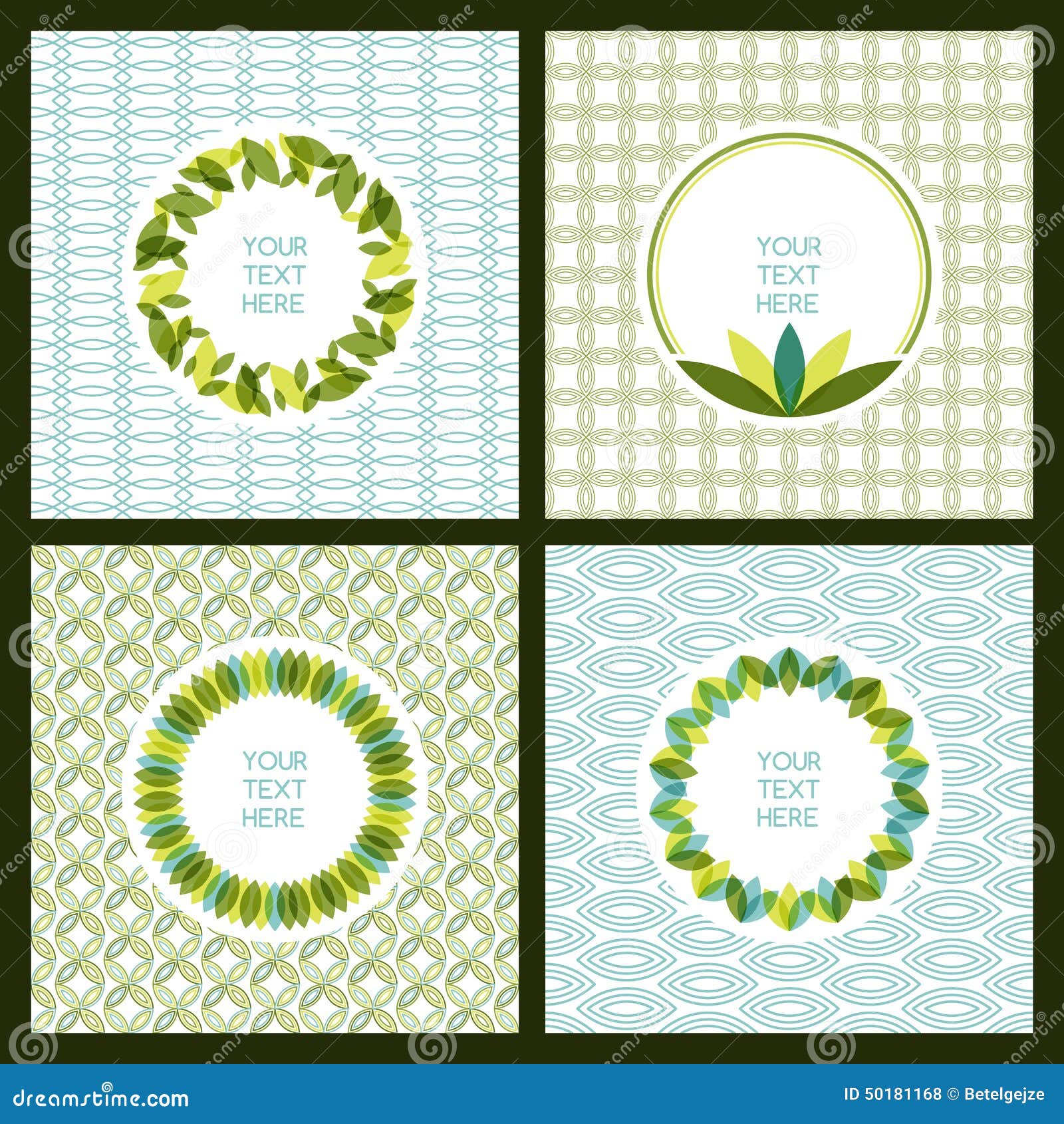 Vector Set of Fresh Green Leaves Frame and Seamless Pattern. Nat Stock ...