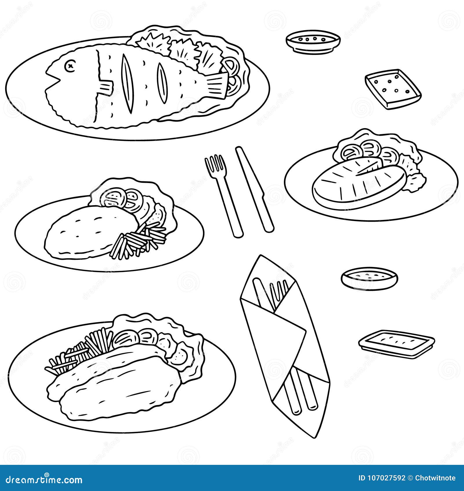Vector set of fried fish stock vector. Illustration of fresh - 107027592