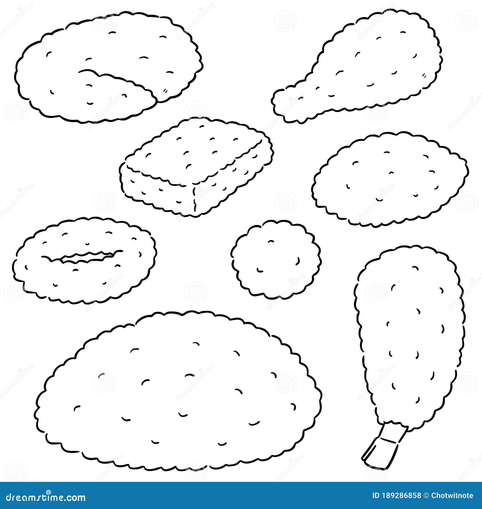 Vector set of fried food stock vector. Illustration of cooking - 189286858